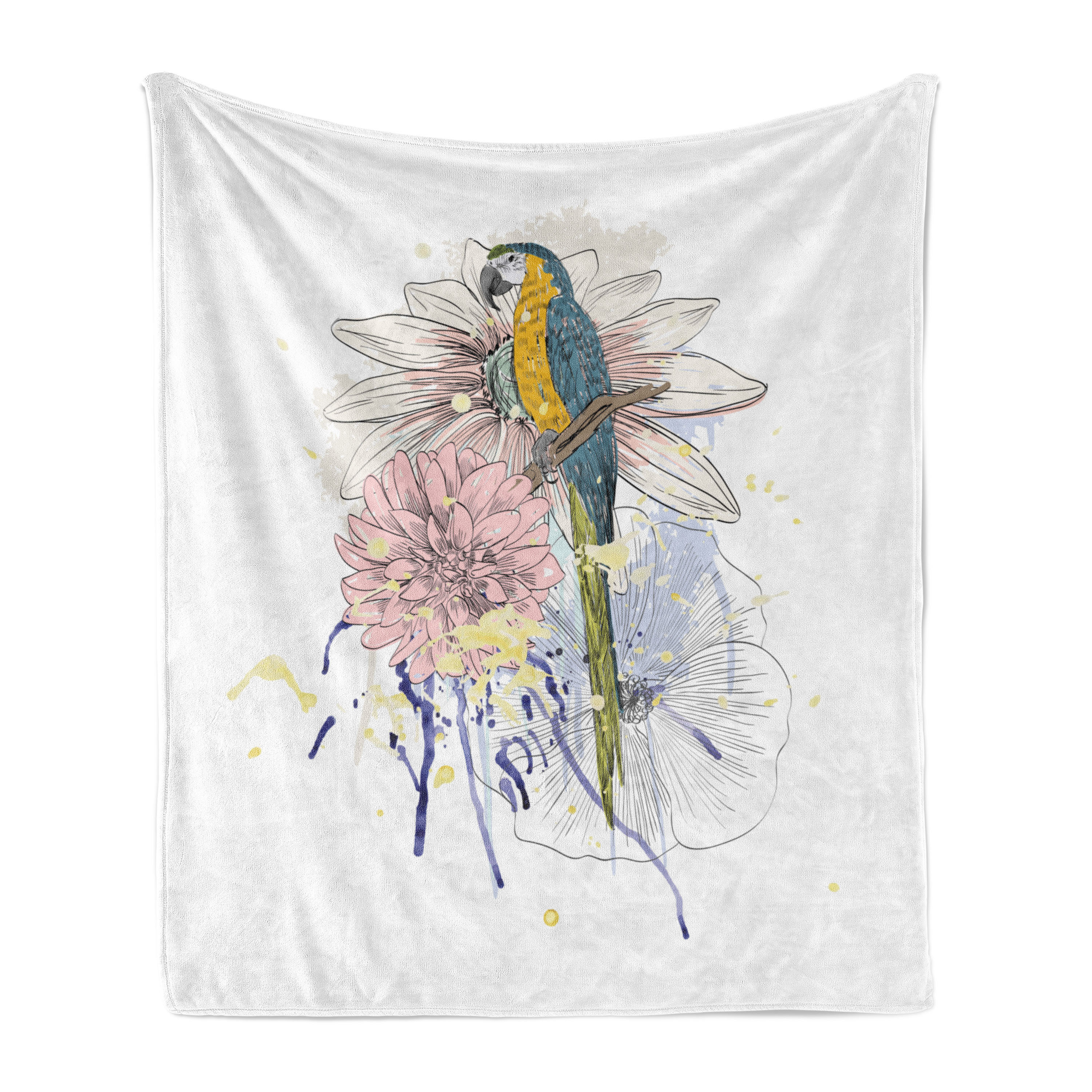 Ambesonne Tropical Fleece Throw Blanket Parrot on Flower Bouquet ...