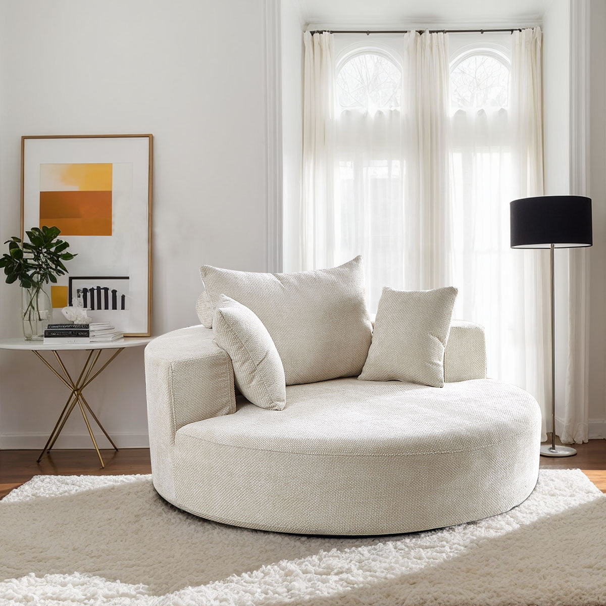 Hokku Designs Chenille Swivel 55'' Chair and Fluffy Sleeper Sofa with ...