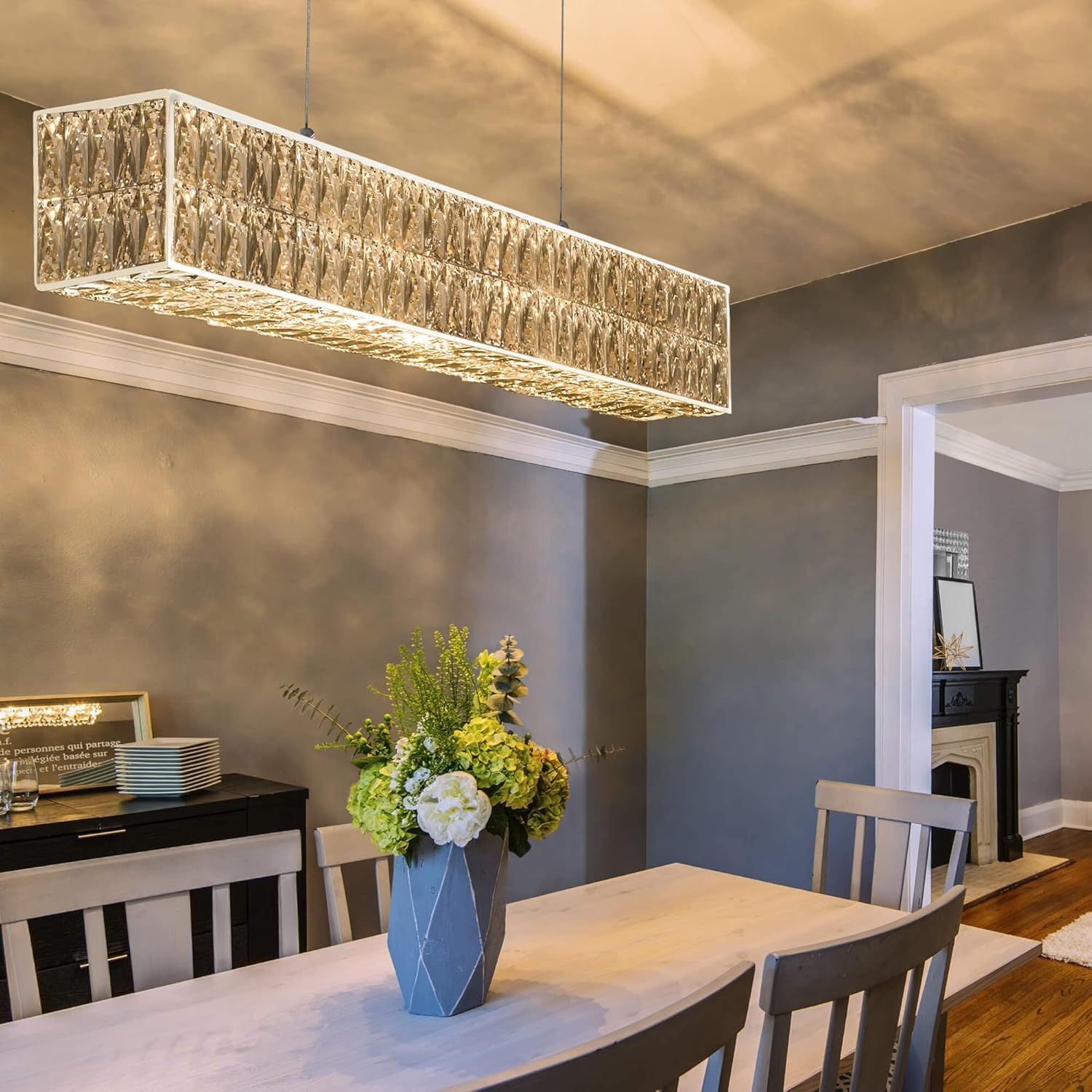 Mercer41 IKK Modern Rectangle Chandelier for Dining Room, Crystal ...