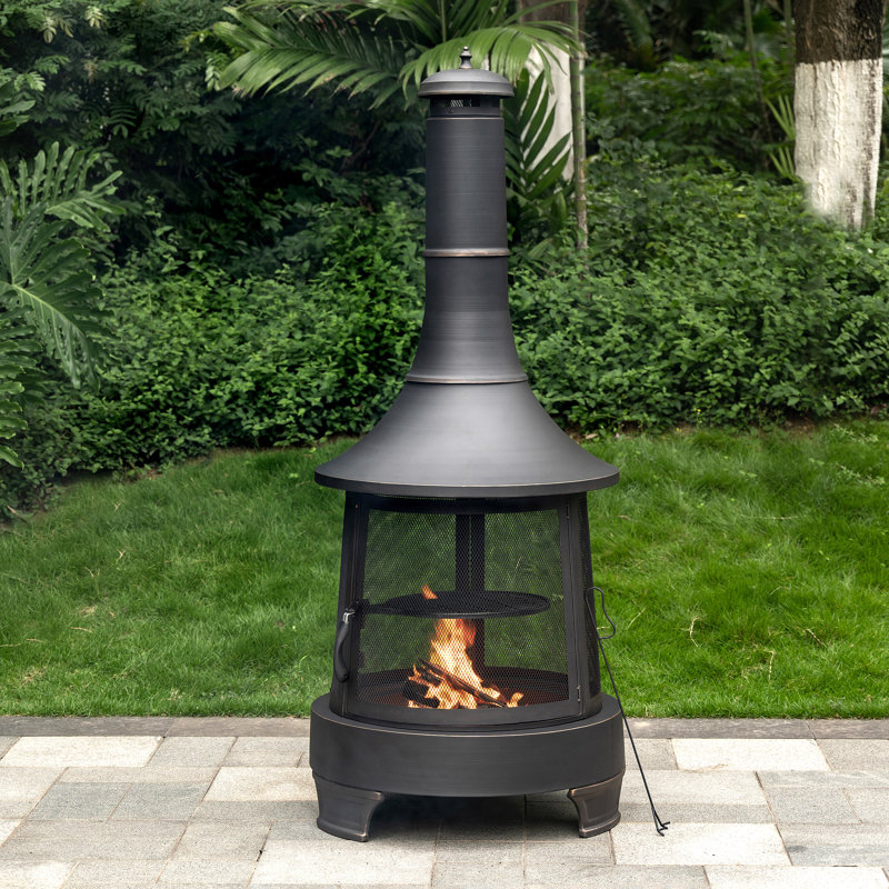 Deko Living 30 Inch Diameter Outdoor Steel Wood Burning Chimney Firepit ...