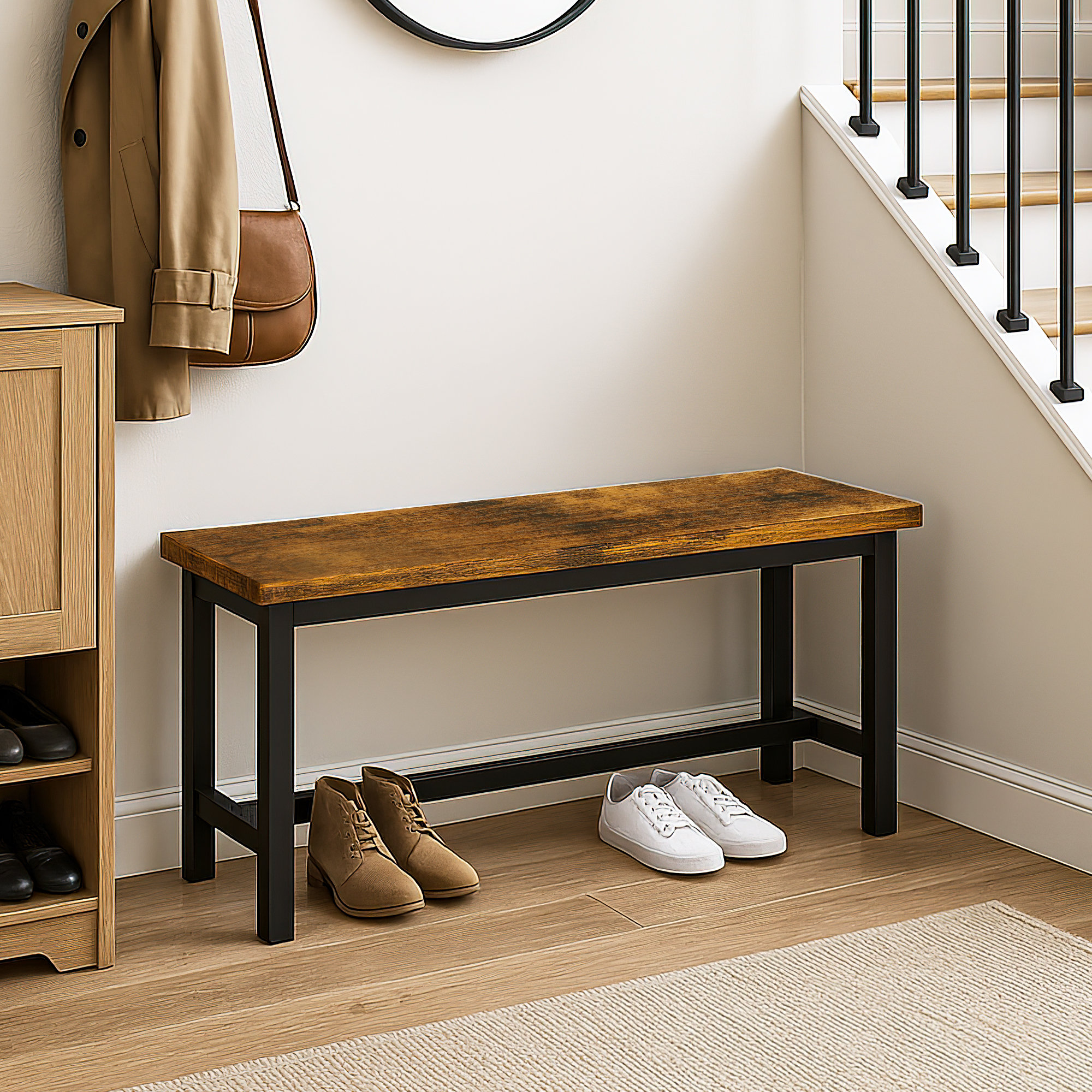 17 Stories Dining Benches, Pair Of 2 Benches, Kitchen Bench With Metal ...