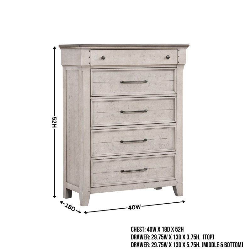Ophelia & Co. Ken 5-Drawer Bedroom Chest, Weathered Dusty-taupe Finish ...