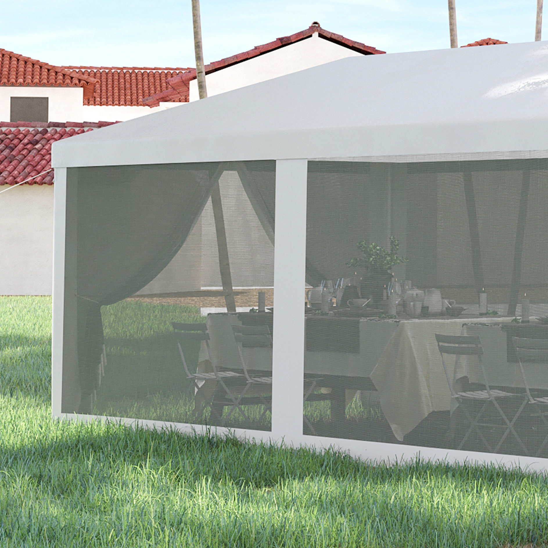 Latitude Run® White Event Tent Canopy, Outdoor Gazebo With 8 Mesh ...