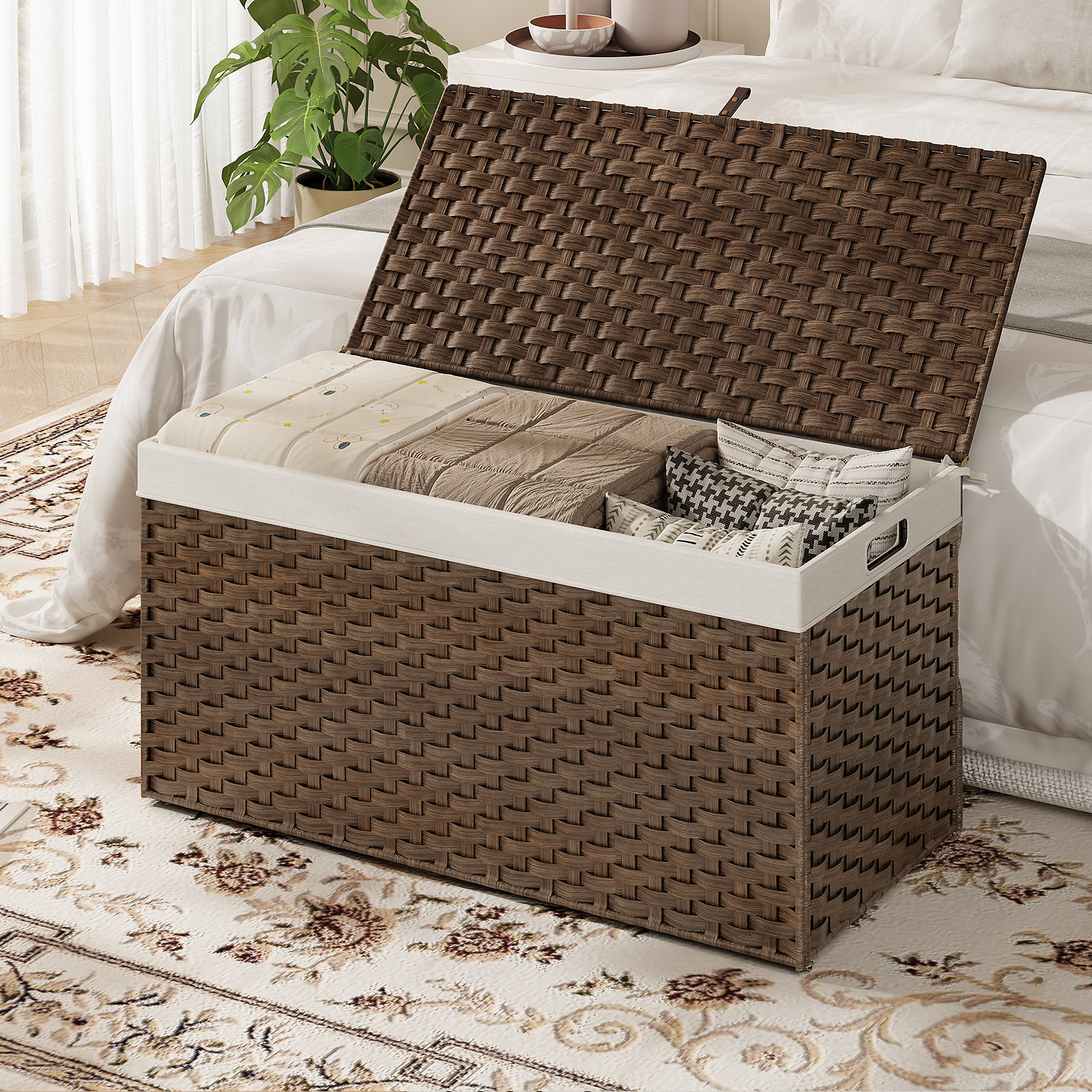 HOOBRO Boho Wicker Storage Trunk,Storage Basket,Bavan Rattan Basket ...