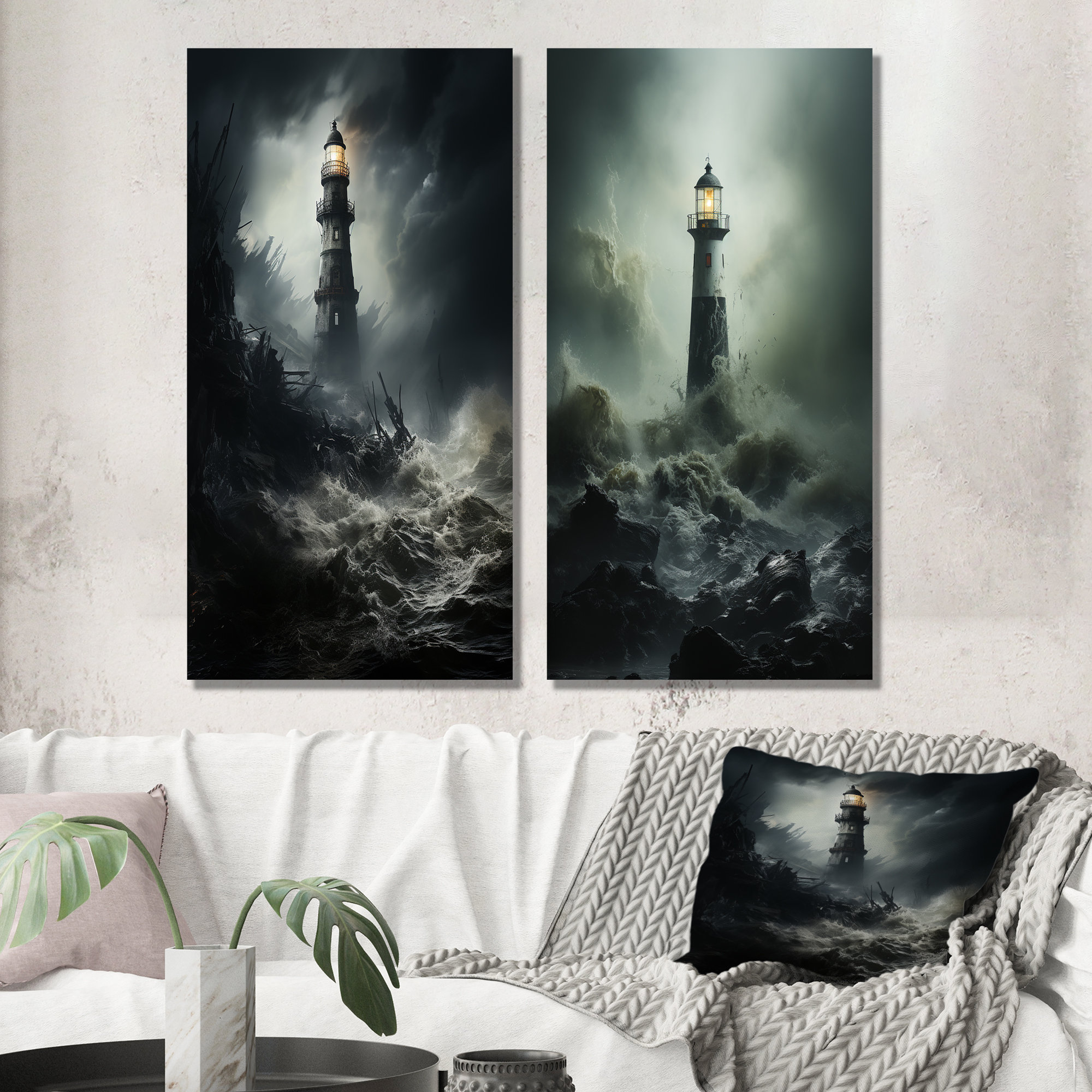 Breakwater Bay Lighthouse Battling The Stormy Waves - Lighthouses Metal ...