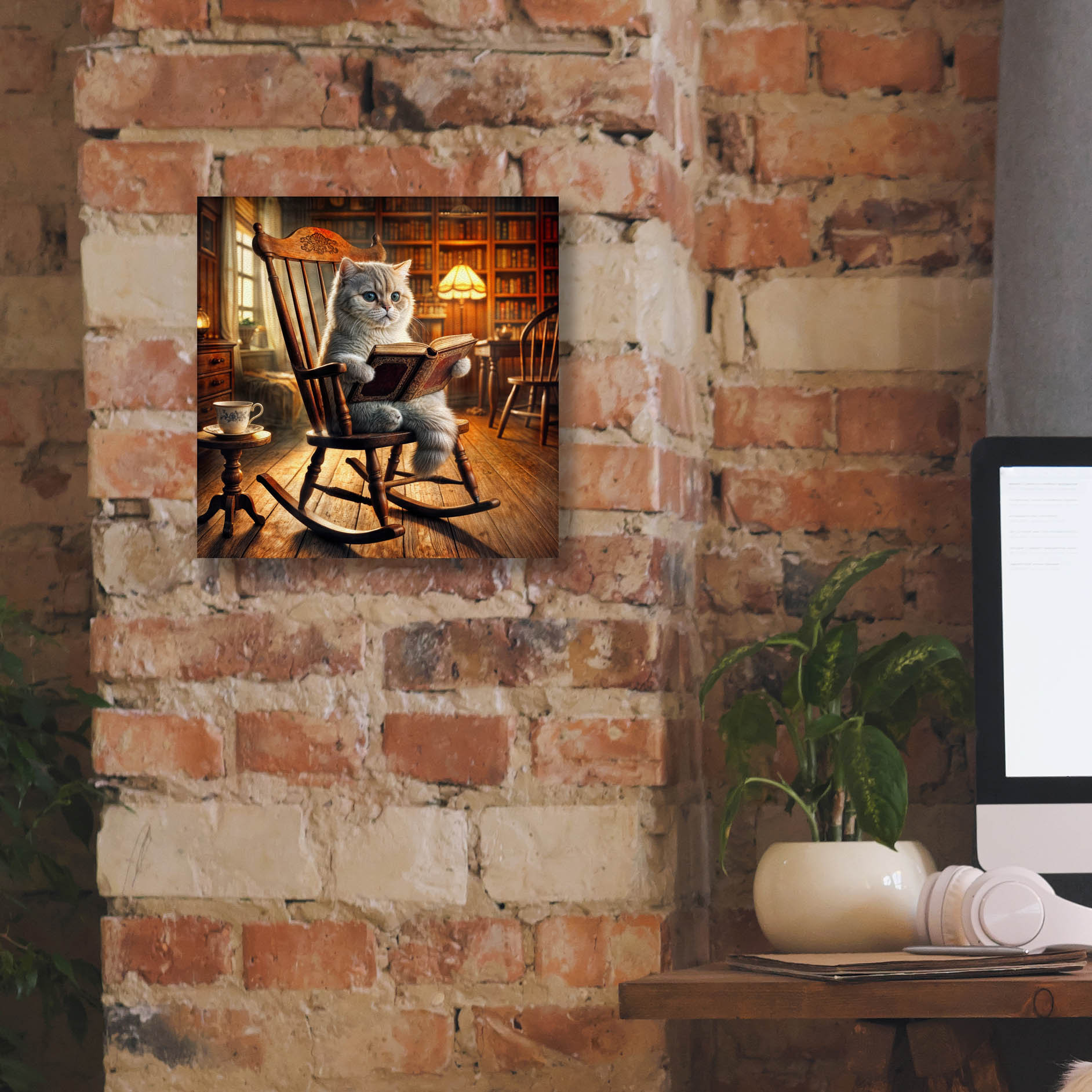 Trinx 'Cat In Rocking Chair Reading' by Rey Klimt Canvas Wall Art | Wayfair