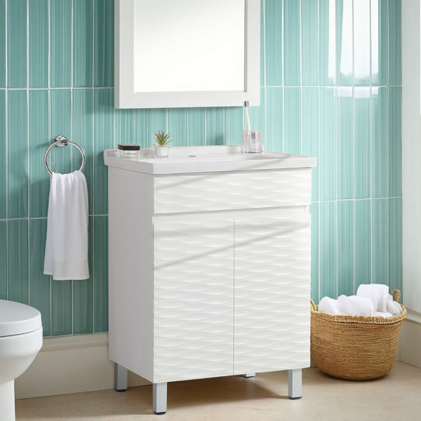 Amorphous Biz 24" Free-Standing Bathroom Vanity, Wavy Solid Wood Design ...