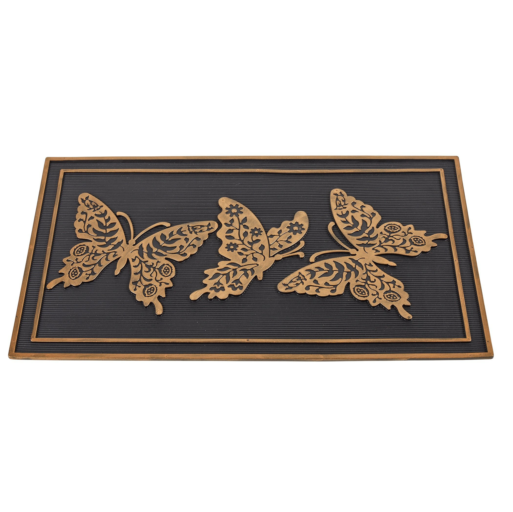 August Grove® Butterfly Metallic Embossed Skid-Resistant Doormat | Wayfair
