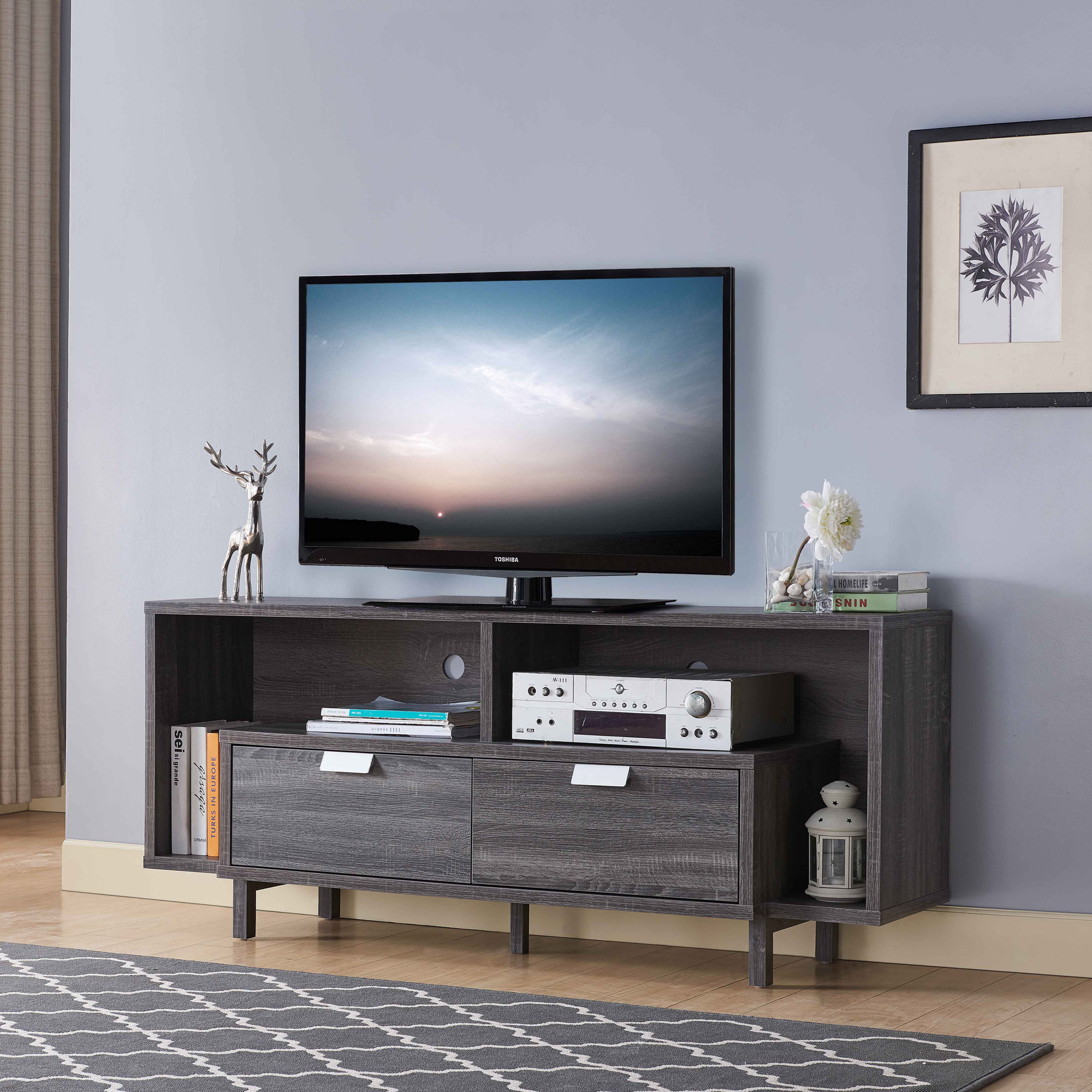 Ebern Designs TV Stand, Media Console Table With Two Storage Drawers ...