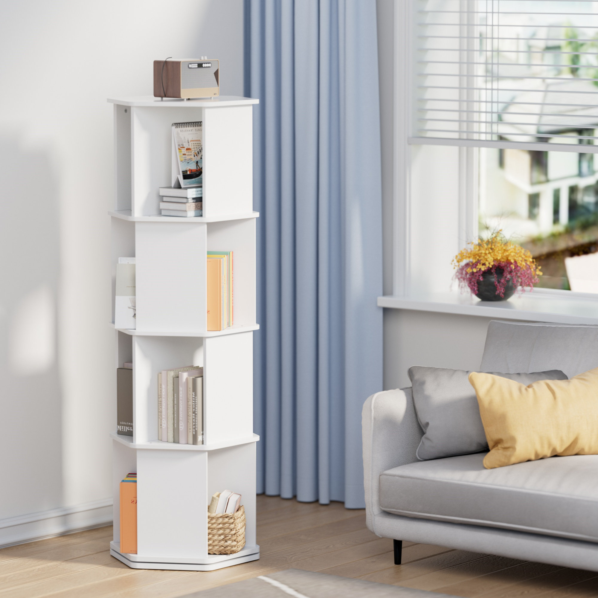Ebern Designs Spinks 4 Tiers 360° Rotating Bookcase, Storage and ...