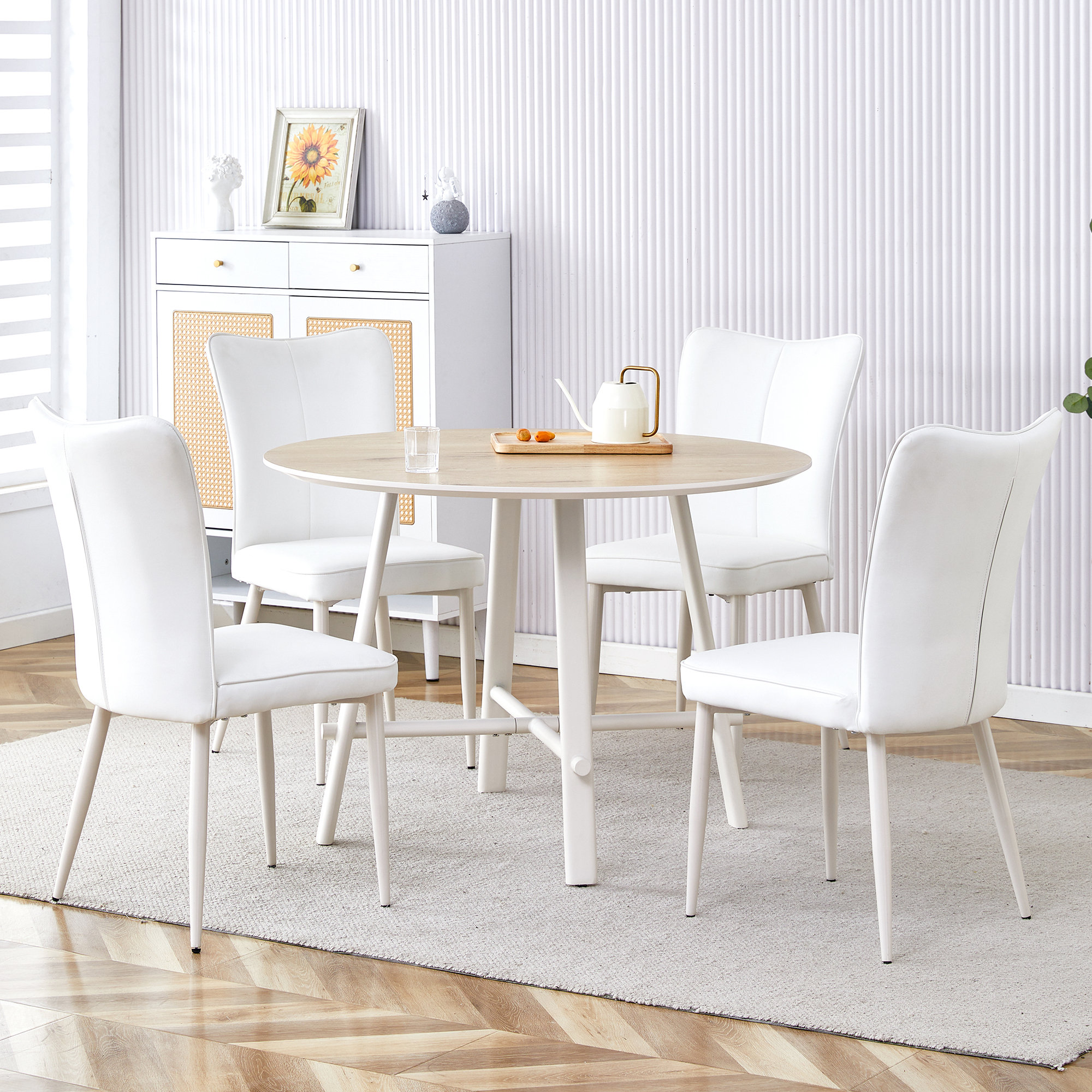 Latitude Run® Sleek white dining ensemble: mdf table, metal legs ...