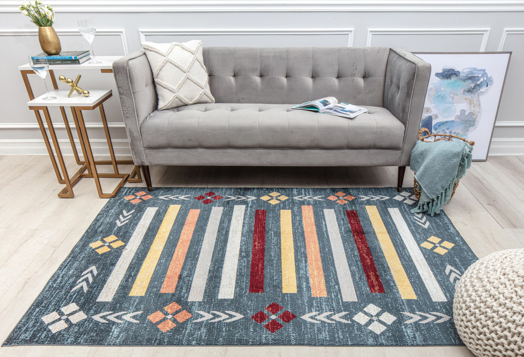 Bungalow Rose Jada Tribal Blue Harmony Area Rug | Wayfair