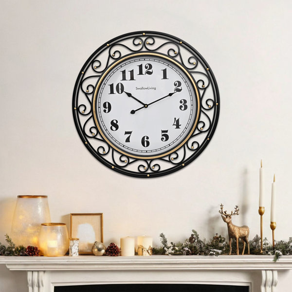 SwallowLiving 24 Inch Vintage Iron Metal Frame Wall Clock Silent ...
