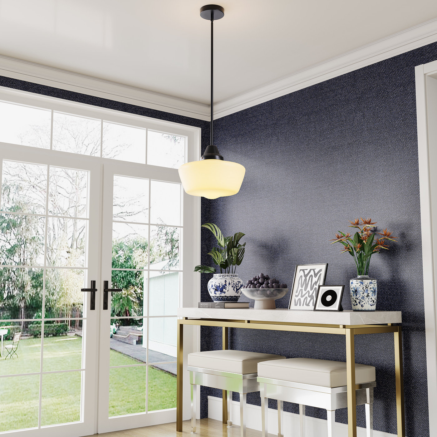 Winston Porter Alisiya 1-E26 40W Opal Glass Shade Mid-Century Pendant ...