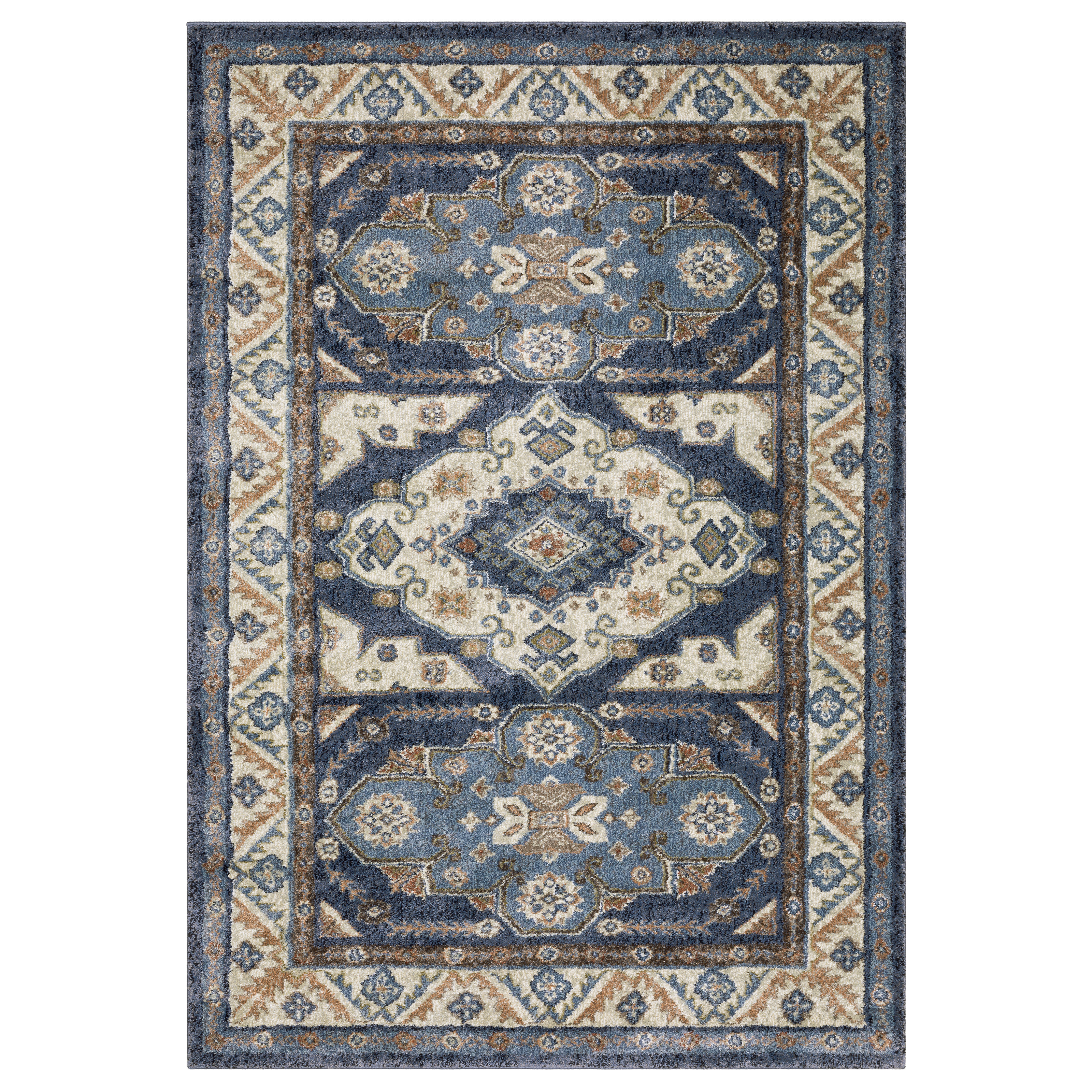 Bungalow Rose Genesis Triple Medallion Traditional Blue/Rust Area Rug ...