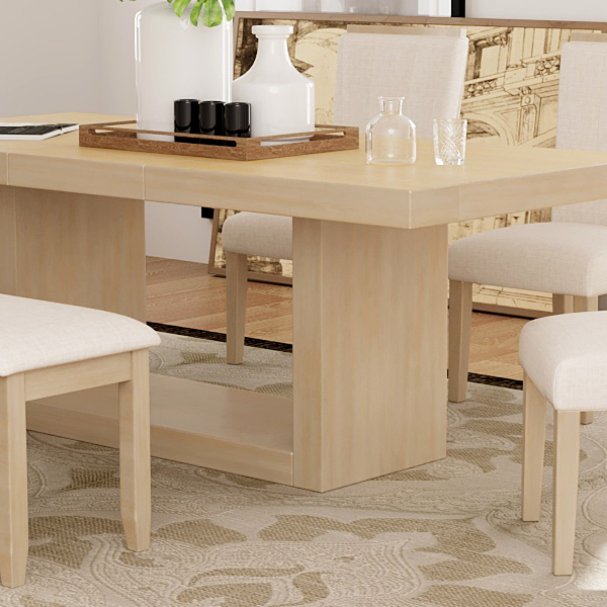 One Allium Way® Contemporary 6-Piece 78Inch Extendable Pedestal Dining ...