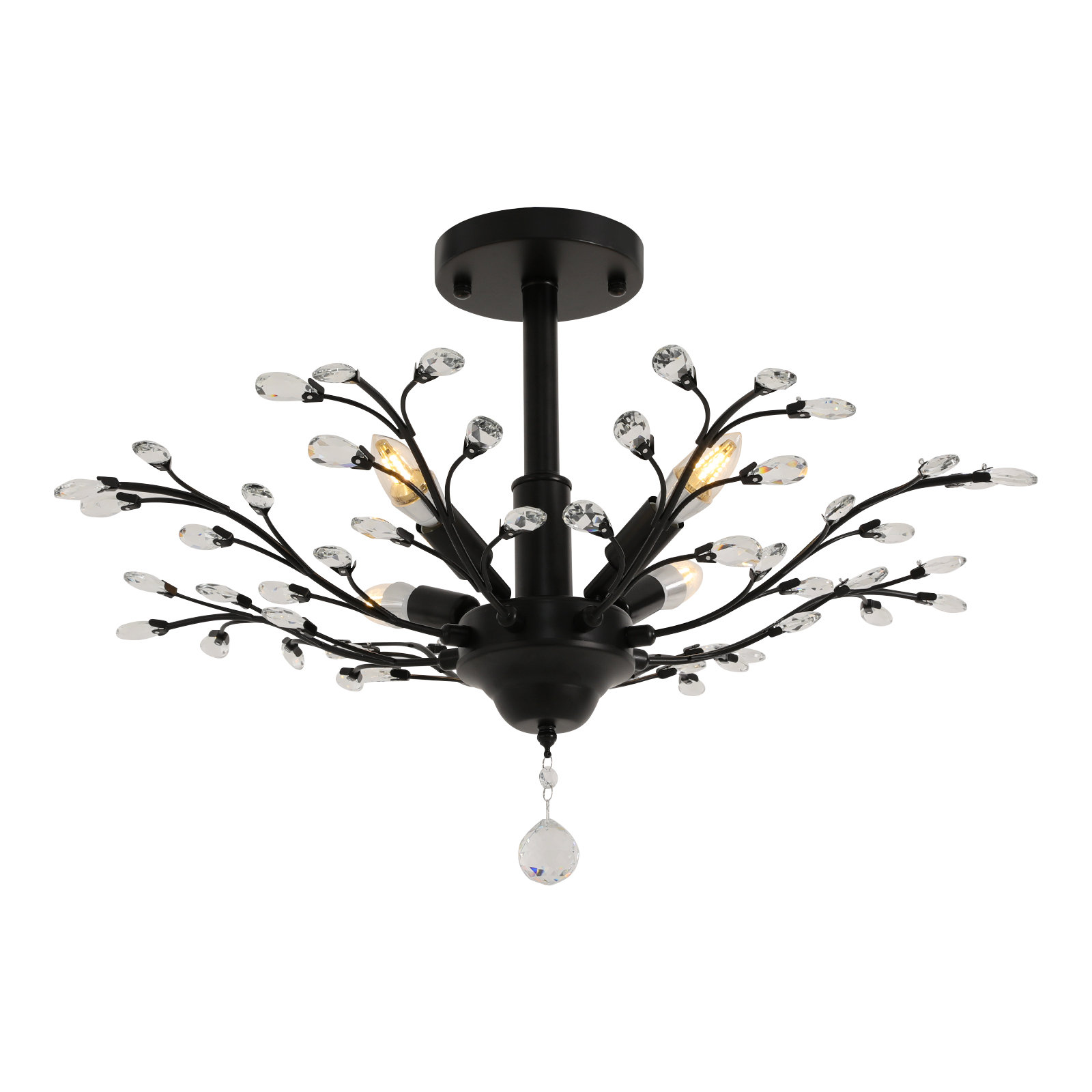 Rosdorf Park Pruett 4-Light Black Creative Vintage Branches Crystal ...