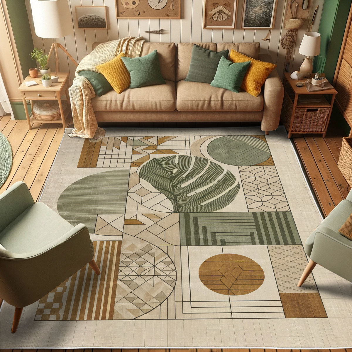 Ambesonne Mid Century Modern Boho High Density Long Fiber Poly Threads ...