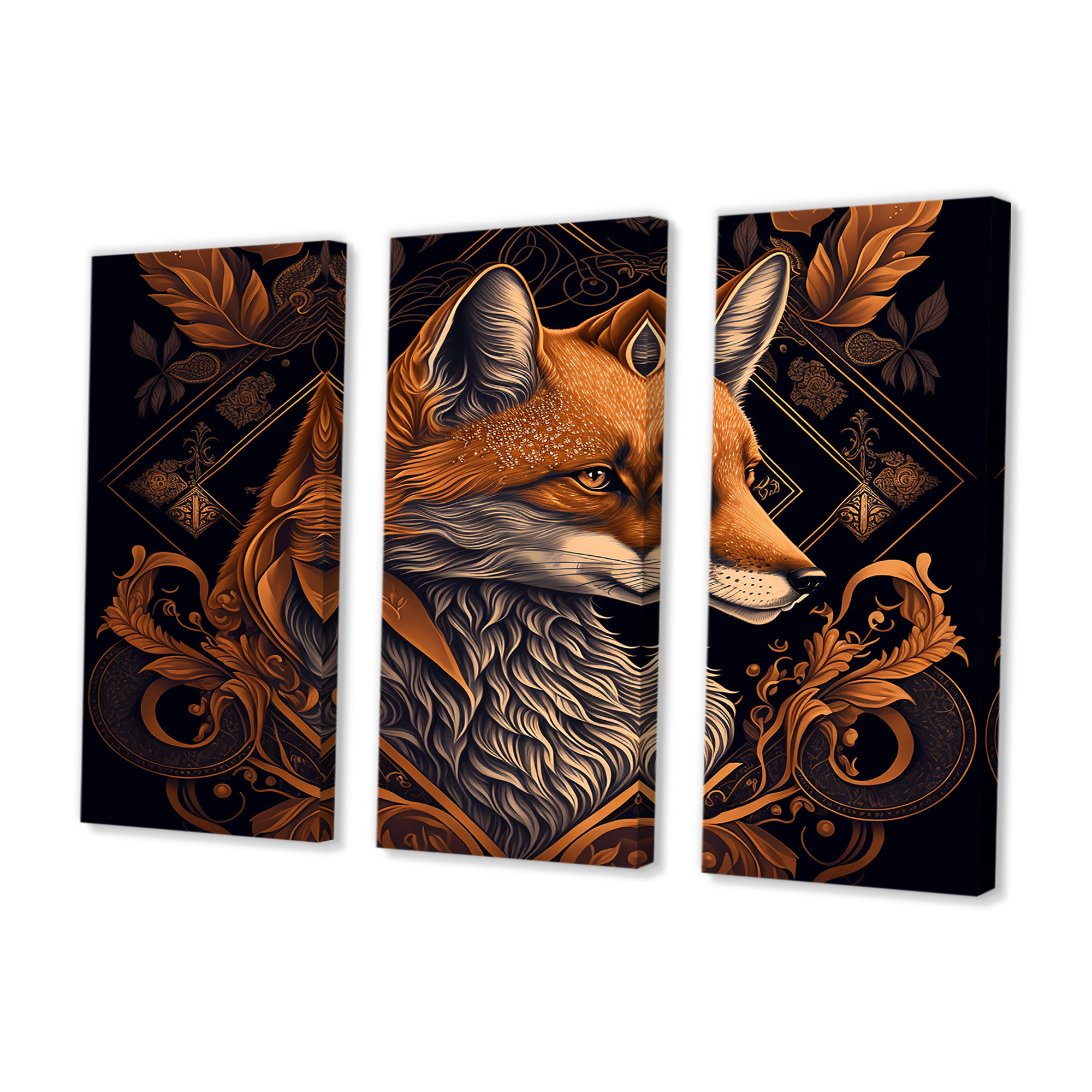 Millwood Pines Retro Graphic Fox I - 3 Piece Print on Canvas | Wayfair