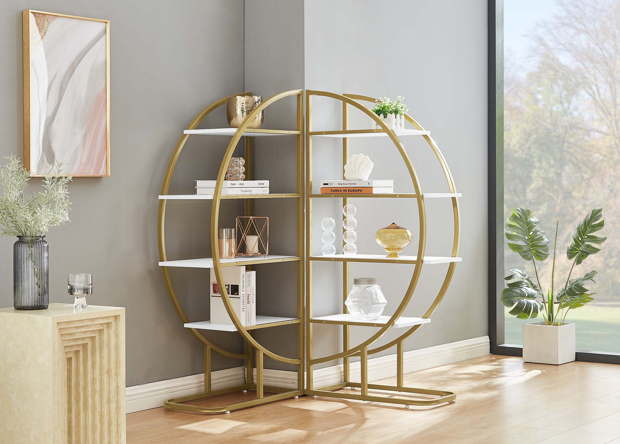 Mercer41 4-Tiers Home Office Open Bookshelf, Round Shape, Different ...