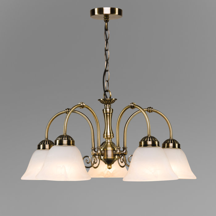 Three Posts Brazell 5-Light Antique Brass Down Light Shaded Chandelier ...