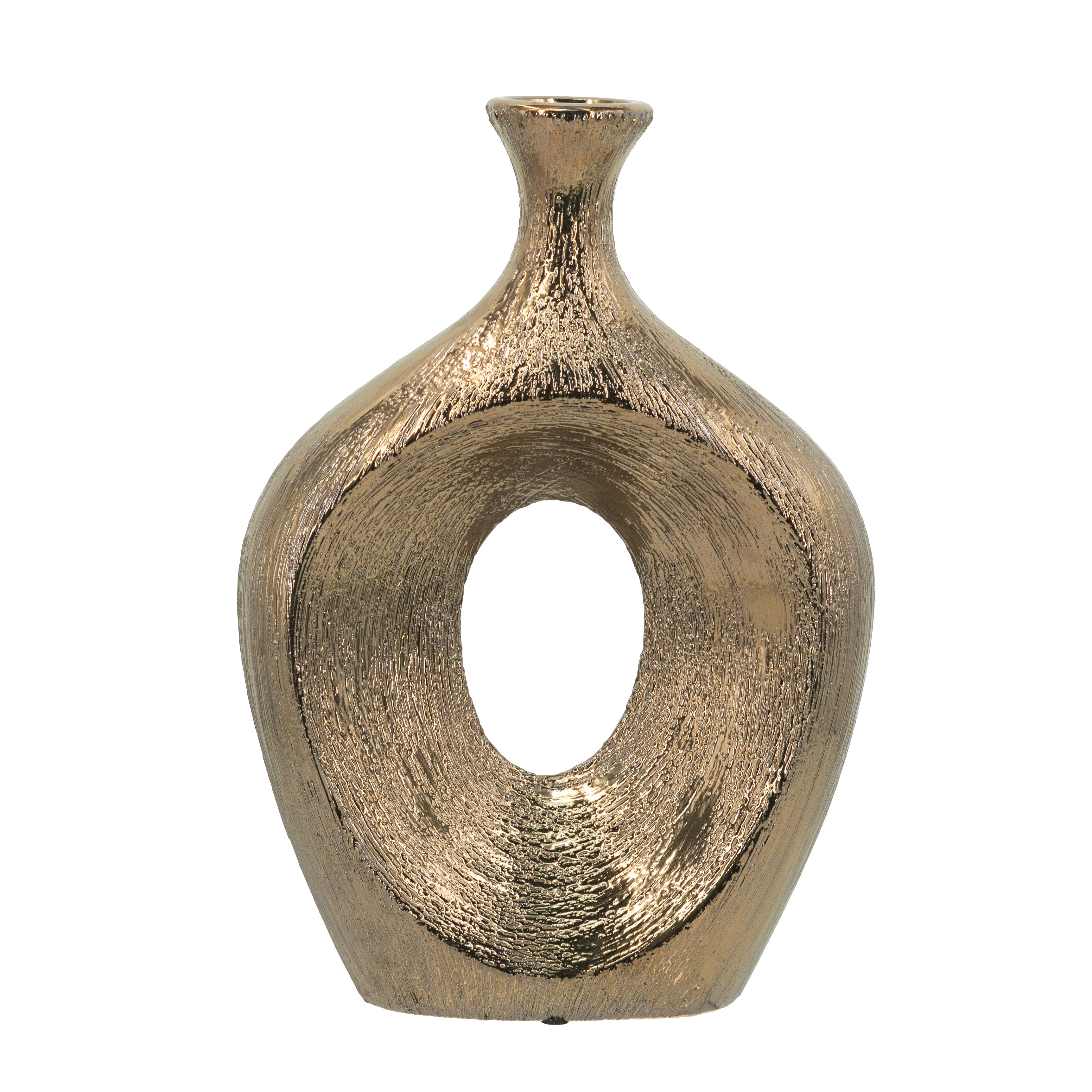House of Hampton® Round Bronze Vase With Textured Open-Cut Design | Wayfair