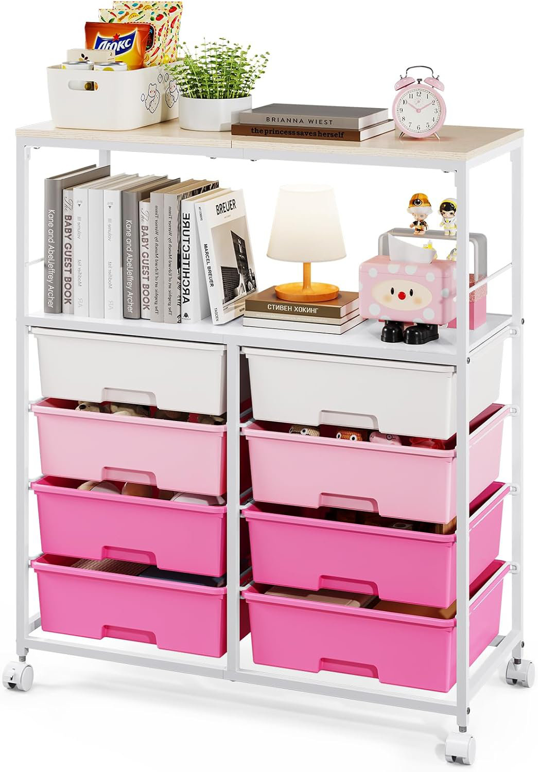Rebrilliant 8 Drawers Rolling Storage Cart With Wooden Top ...