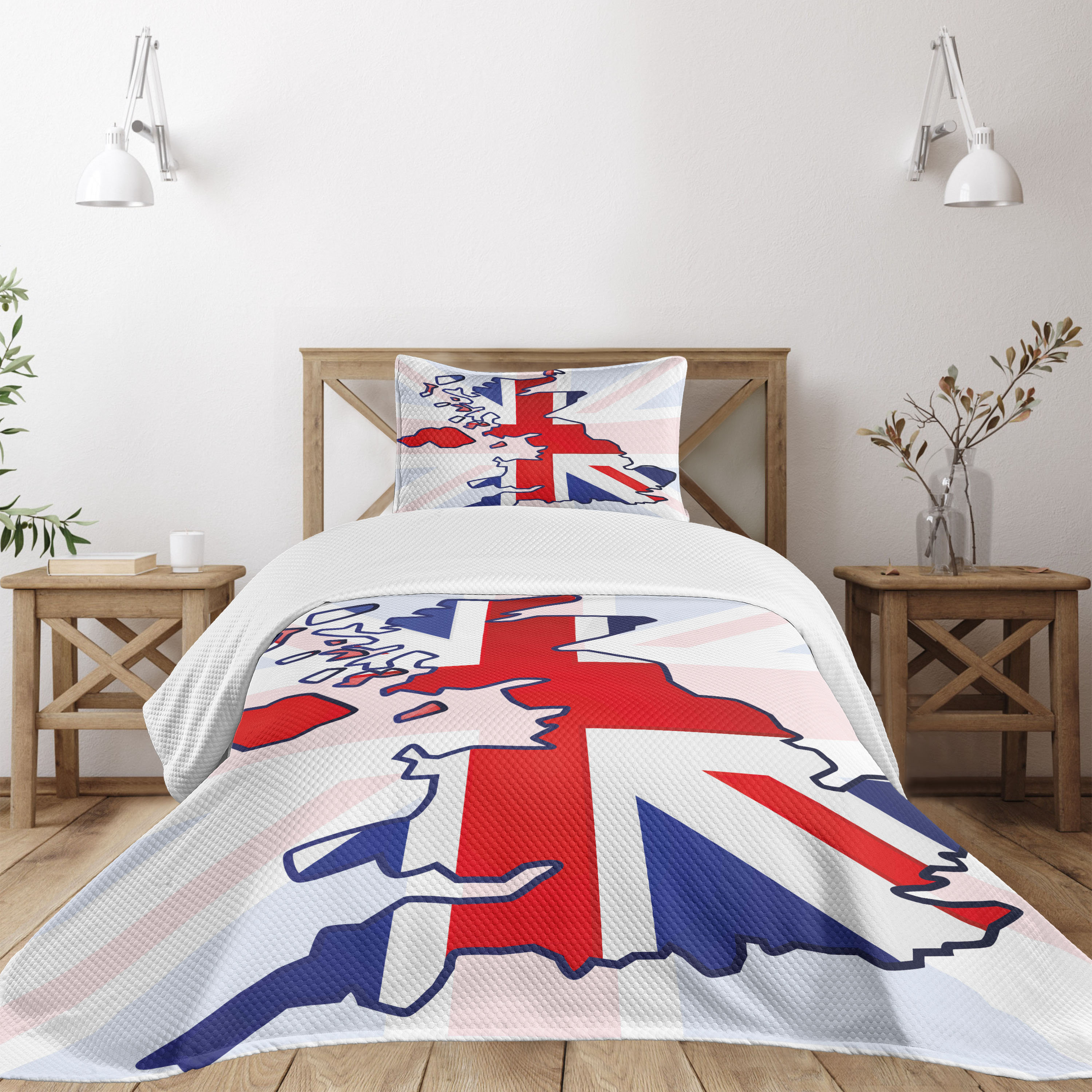 Ambesonne Union Jack Bedspread Set Country Map Flag Violet Blue Red ...