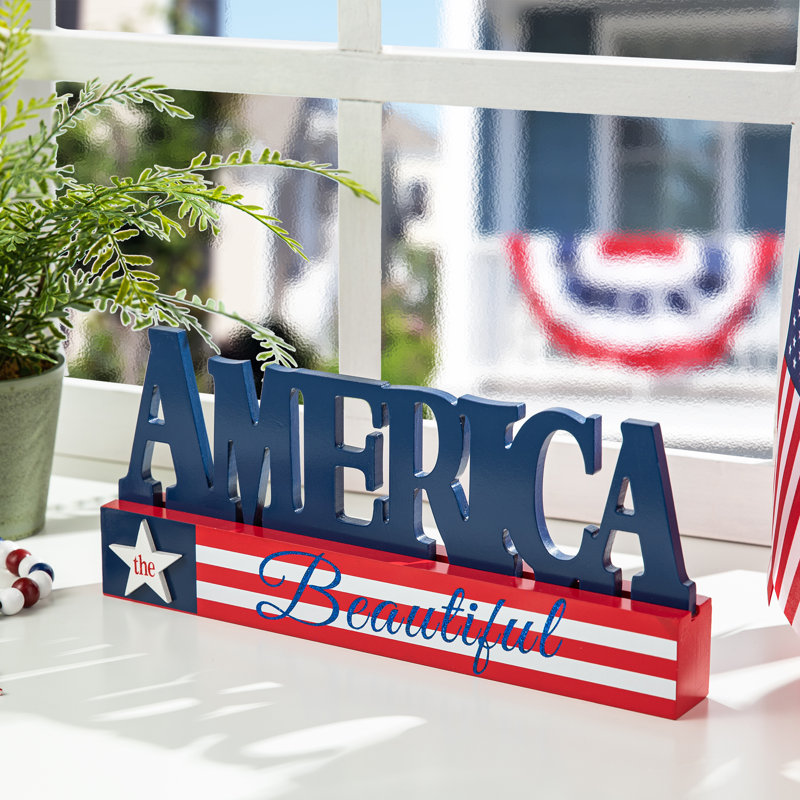 The Holiday Aisle® 14"L Patriotic/ Americana Wooden AMERICA Table Decor ...