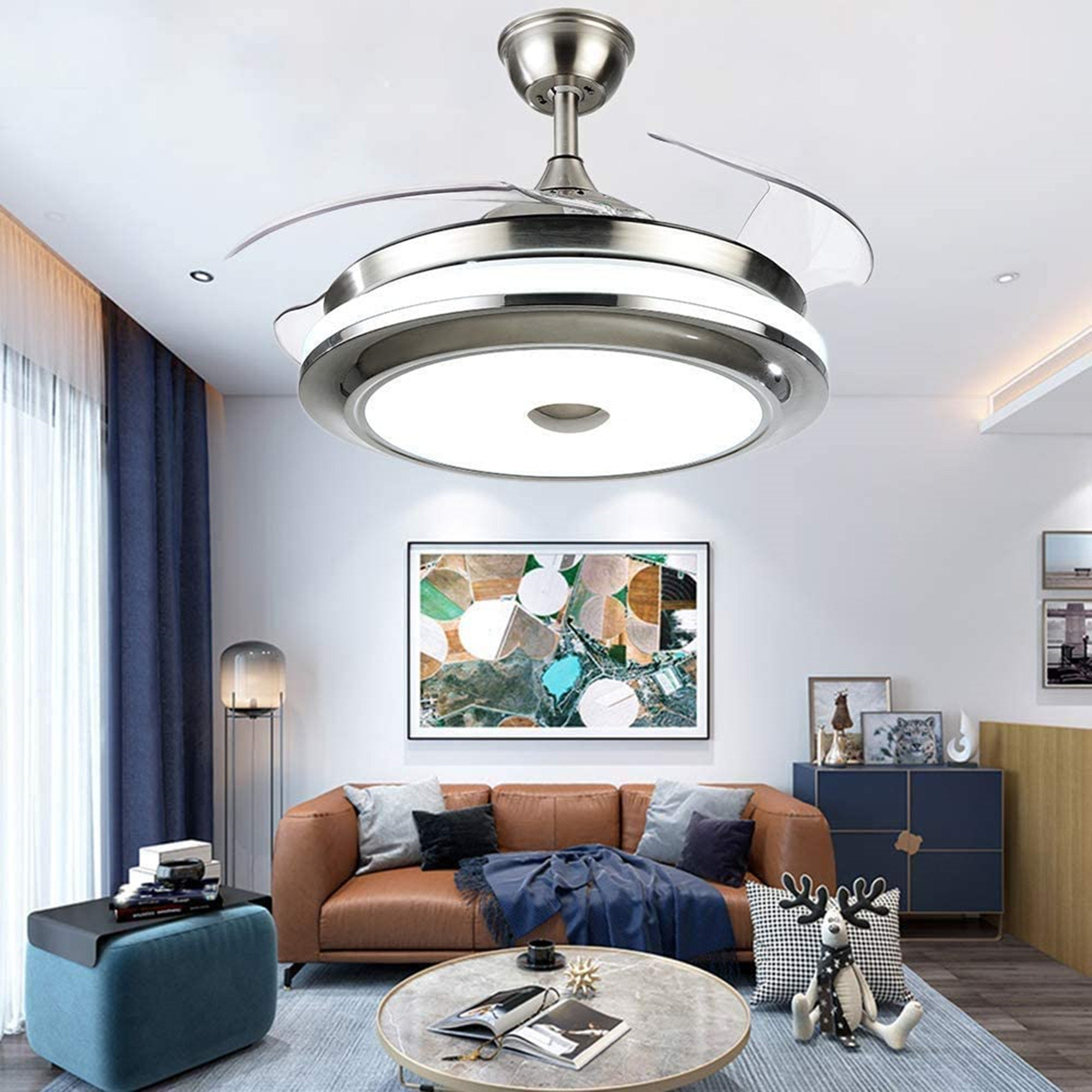 Orren Ellis Modern LED Invisible Ceiling Fan Light With LED Light Kit ...