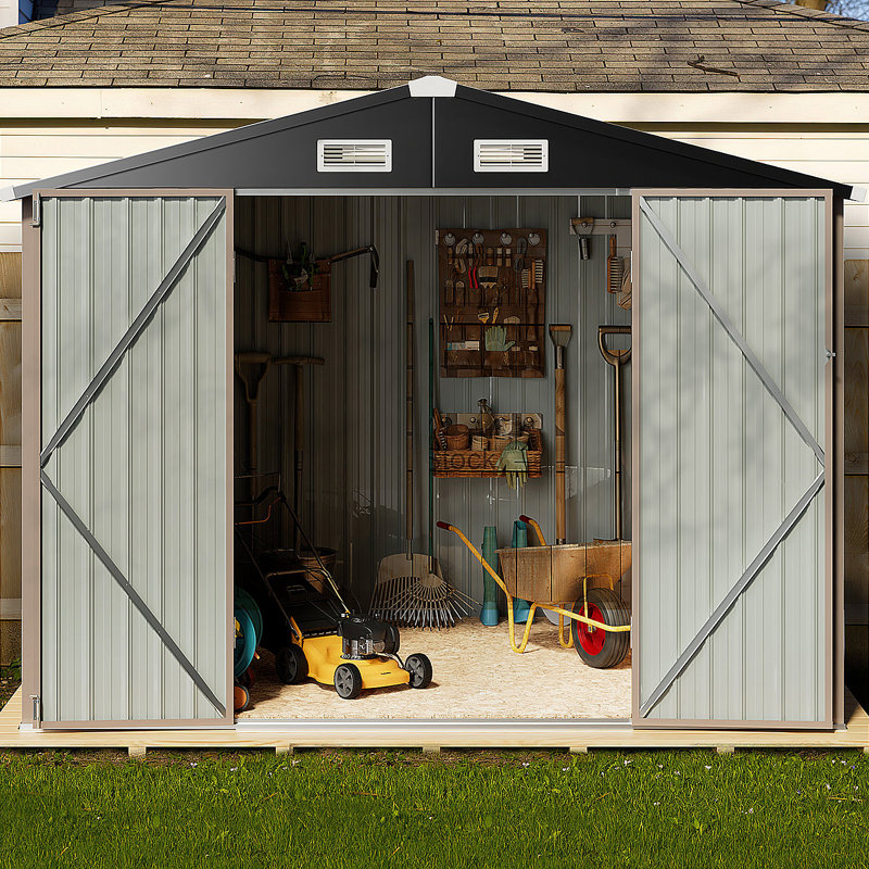 JolyDale 8 ft. W x 6 ft. D Galvanized Steel Storage Shed & Reviews ...