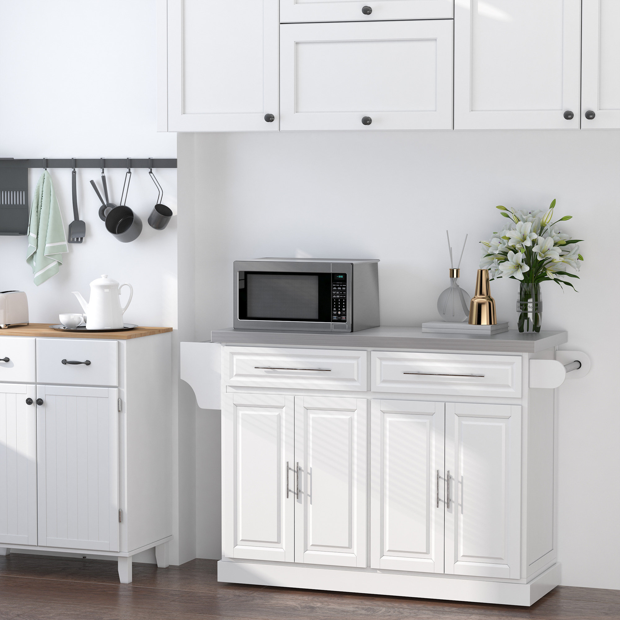 Ebern Designs Teignmouth Rolling Kitchen Island with Stainless Steel ...