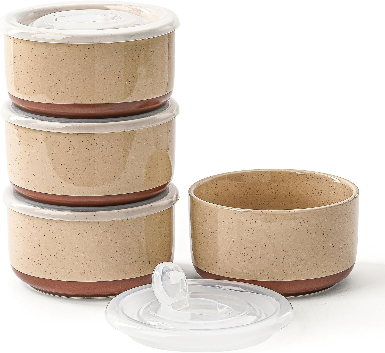 Hokku Designs Set Of 4 Ceramic Bowls With Lids 20 Oz Microwave-safe ...