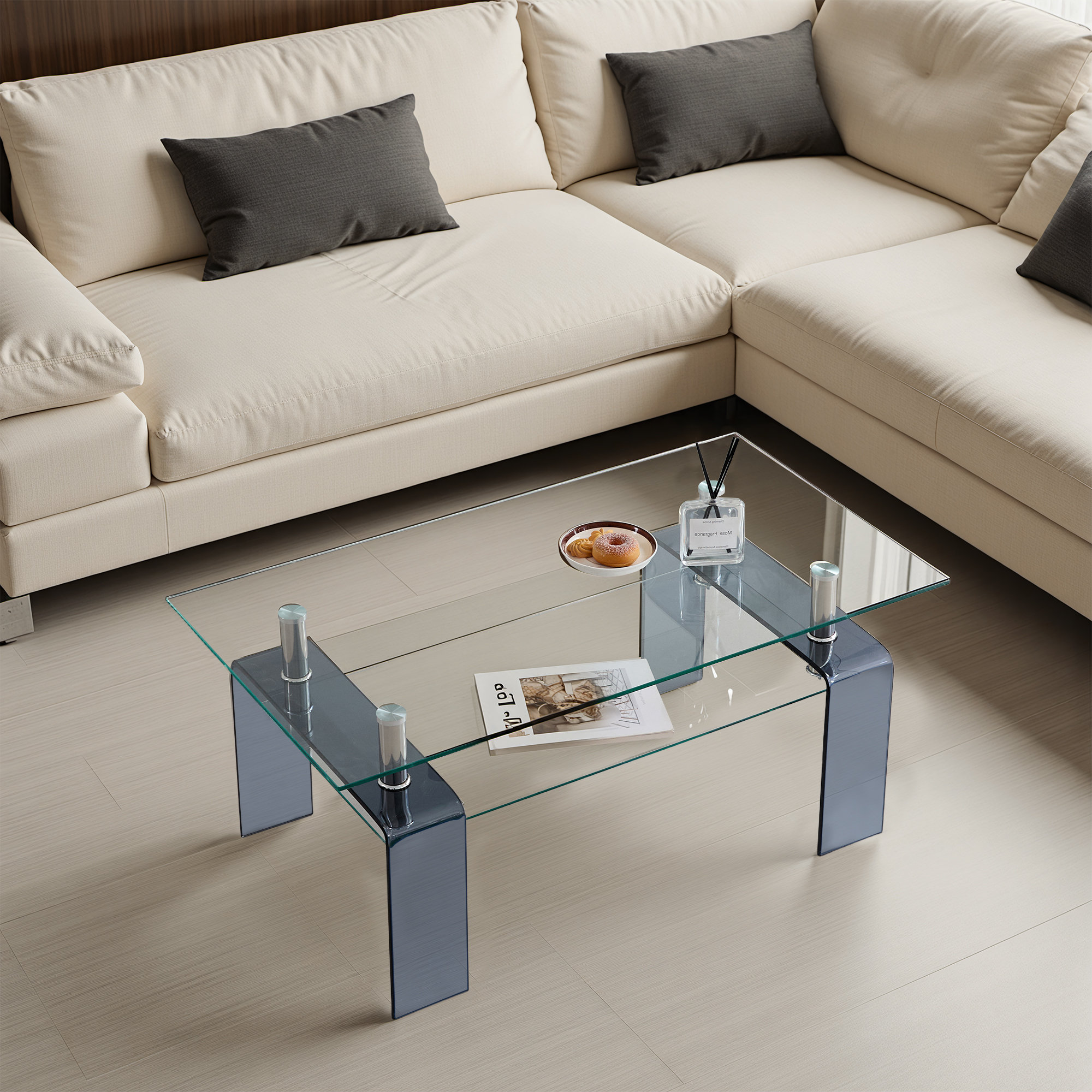 Wrought Studio™ Rectangle Clear Tempered Glass 2-Tier Coffee Table ...