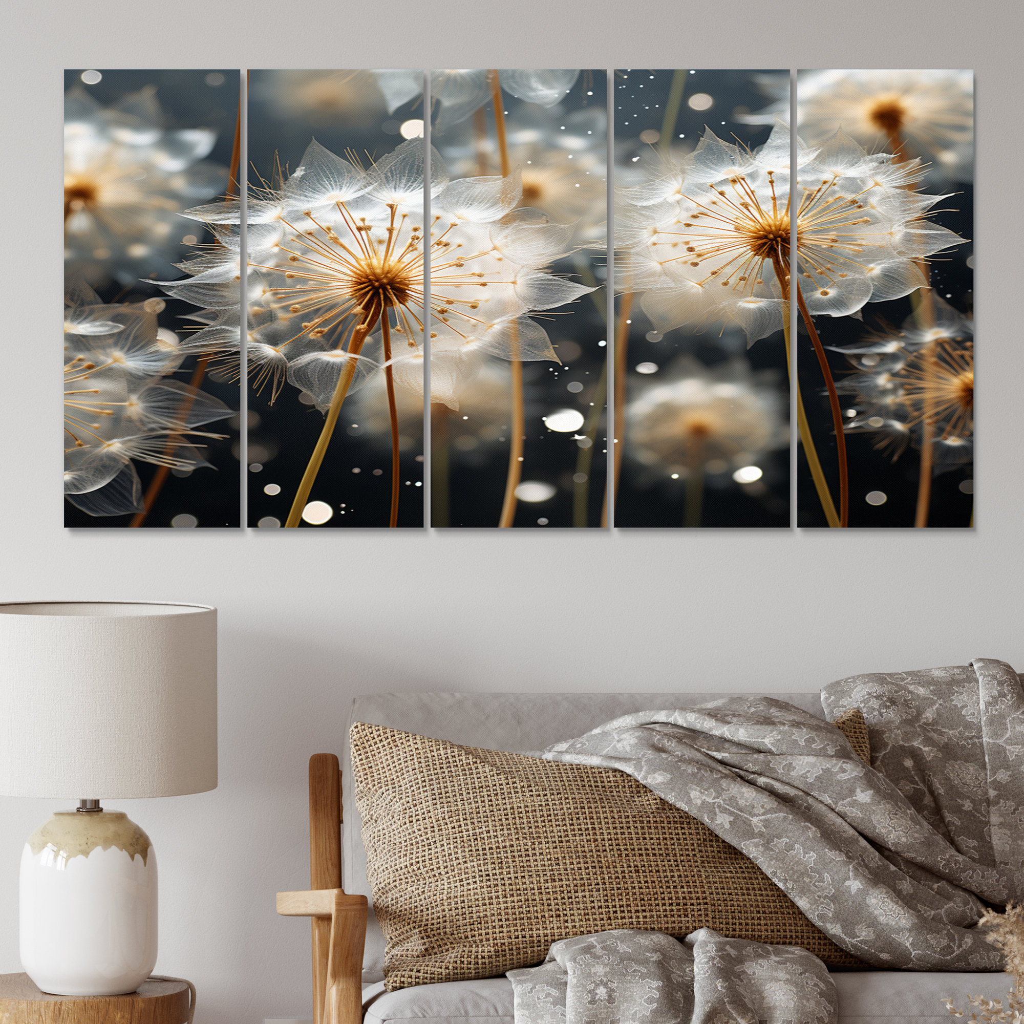 Winston Porter White Teal Dandelion Symphony I - Floral Wall Art Living ...