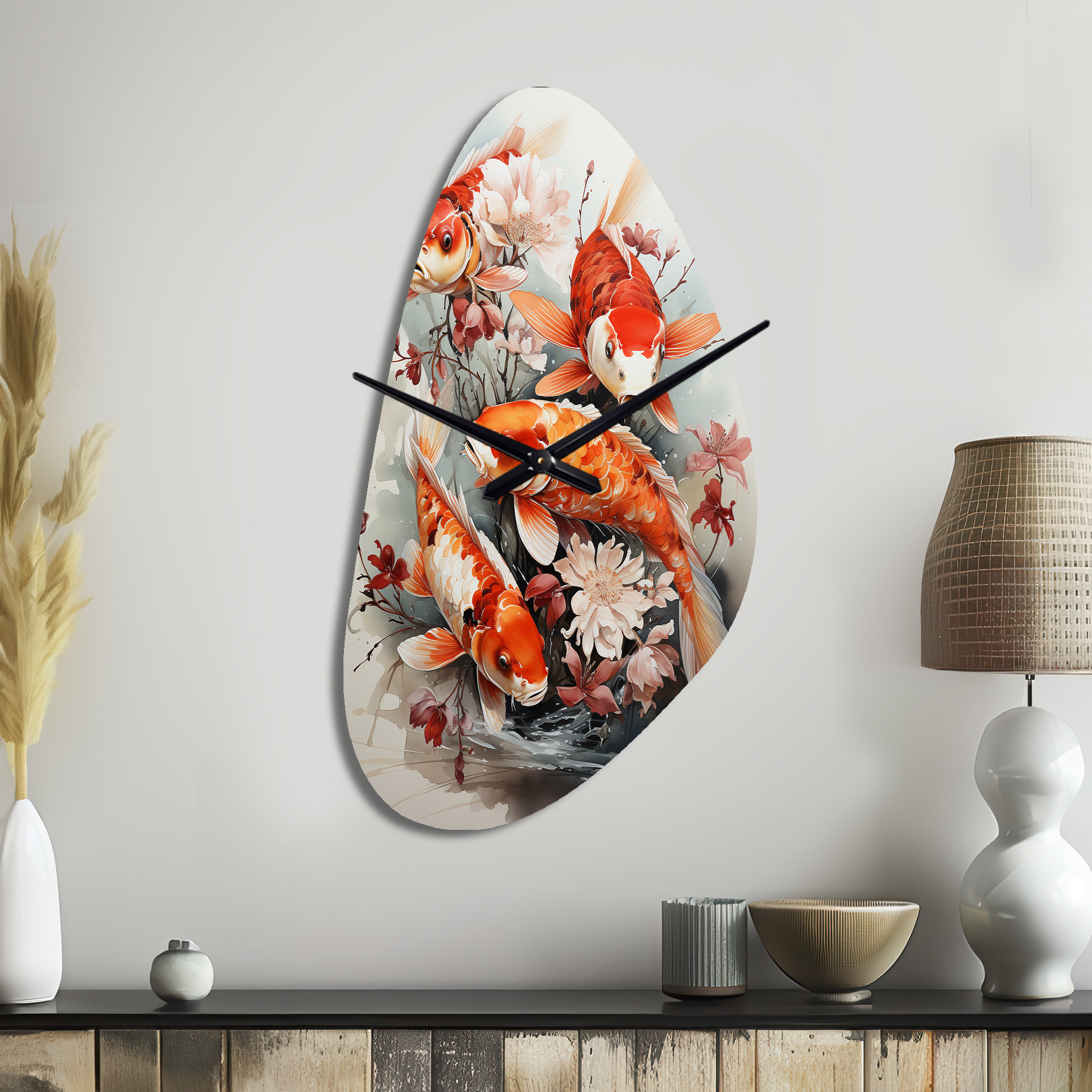 Design Art Fishing Contemporary Koi Fish I - Coral Asymmetrical Metal ...