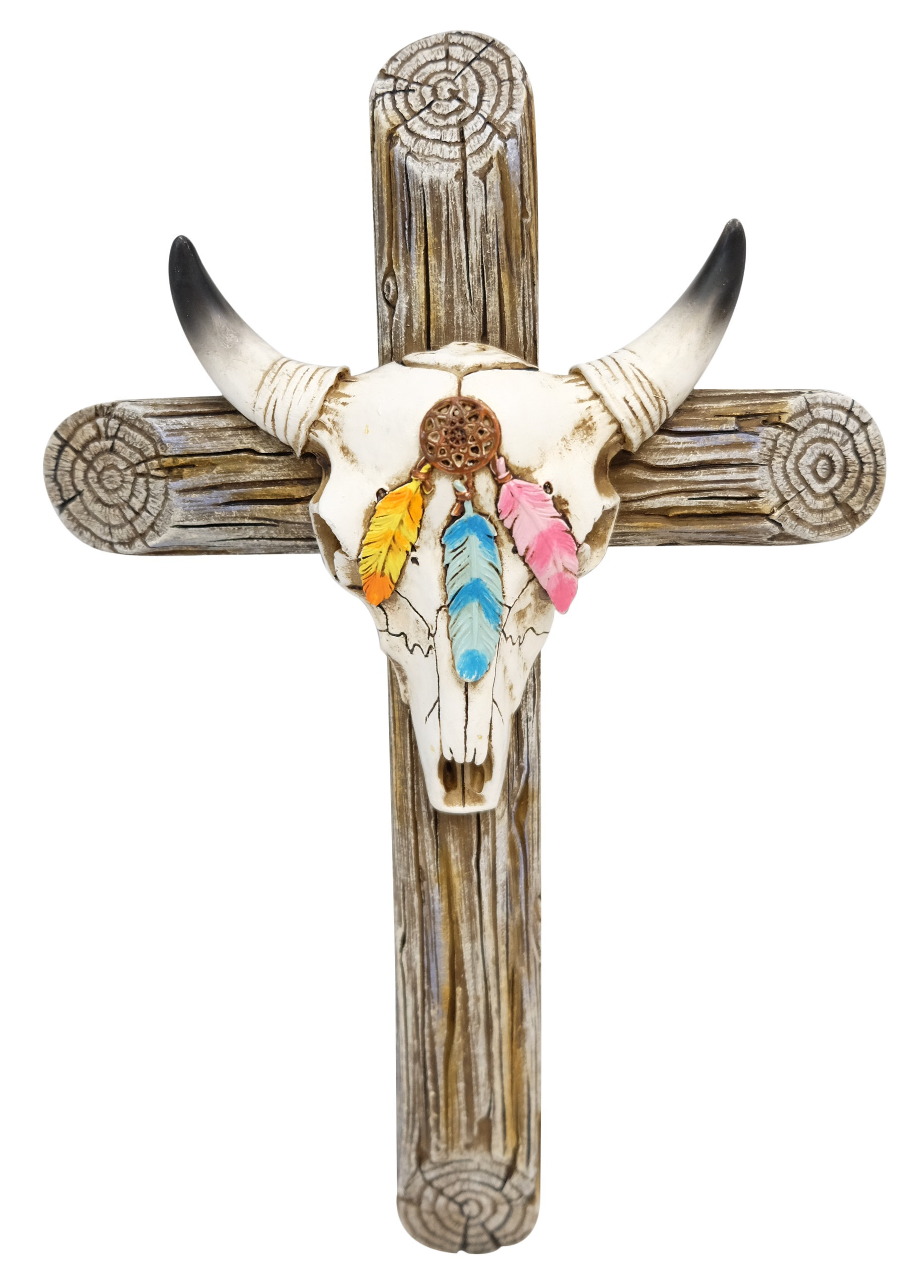 Trinx Polyresin Rustic Tribal Cow Skull Southwestern Farmhouse Feather ...