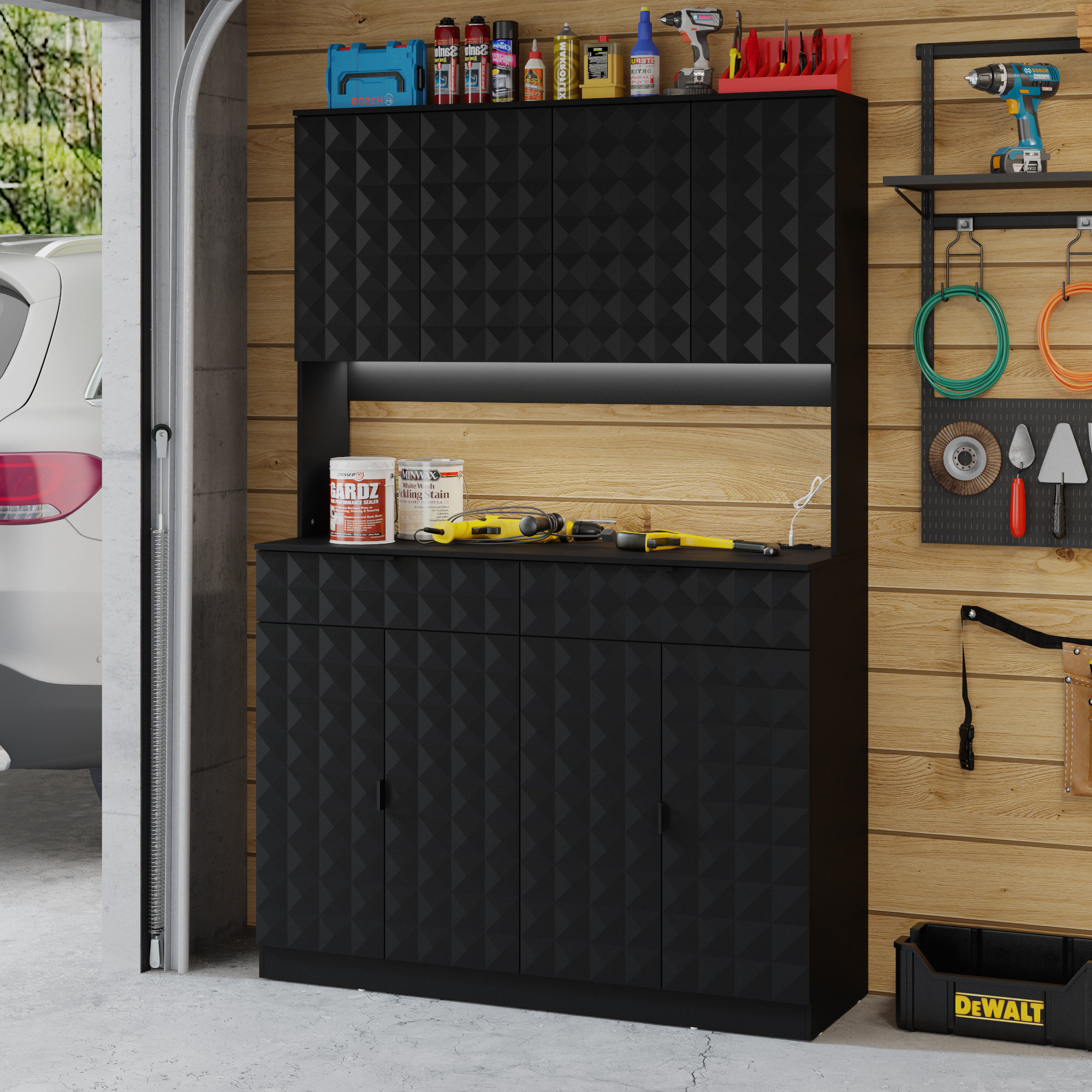Latitude Run® Garage Cabinet With Worktop And Light | Wayfair