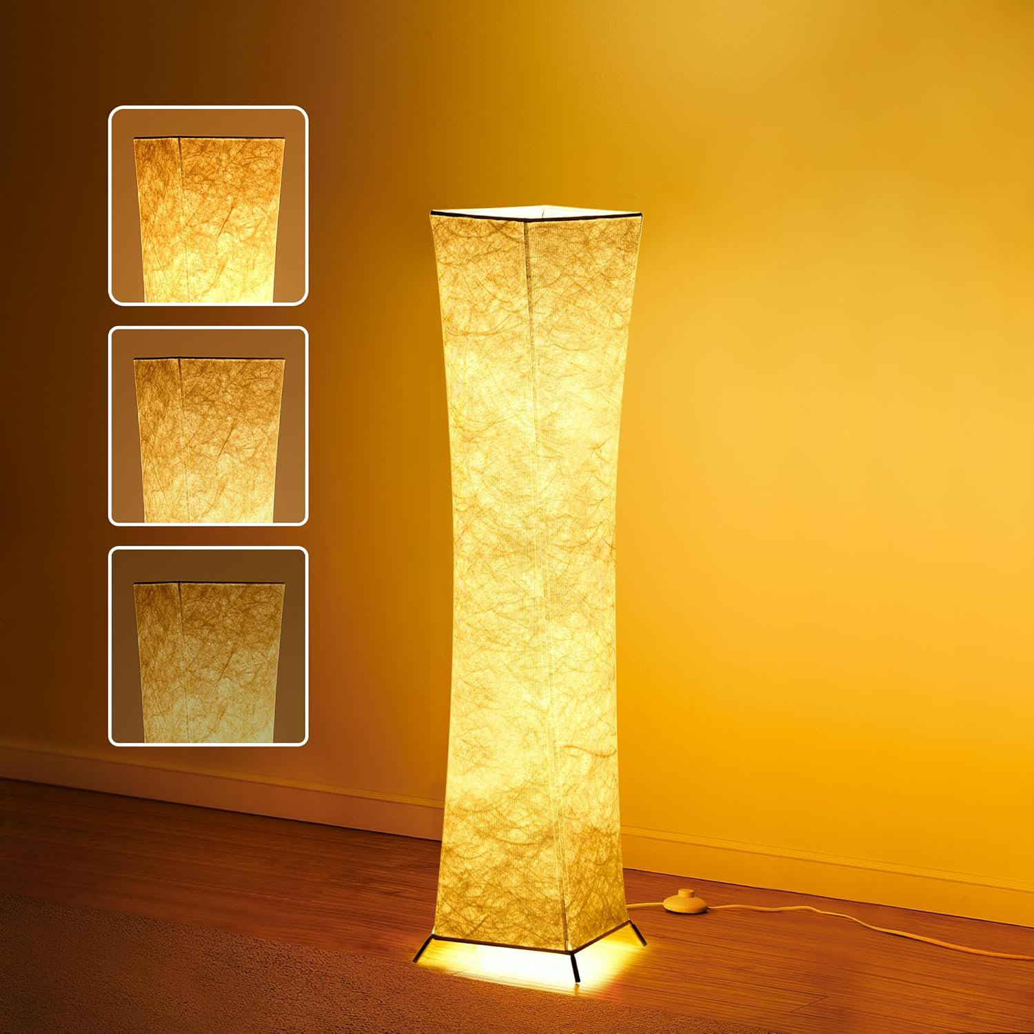 Ivy Bronx Column Style Floor Lamp With White Fabric Lampshade | Wayfair