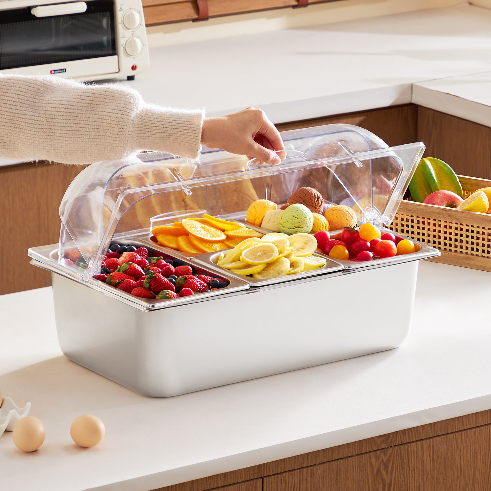 Prep & Savour Countertop Food Serving Display Container 5 Pan Condiment ...