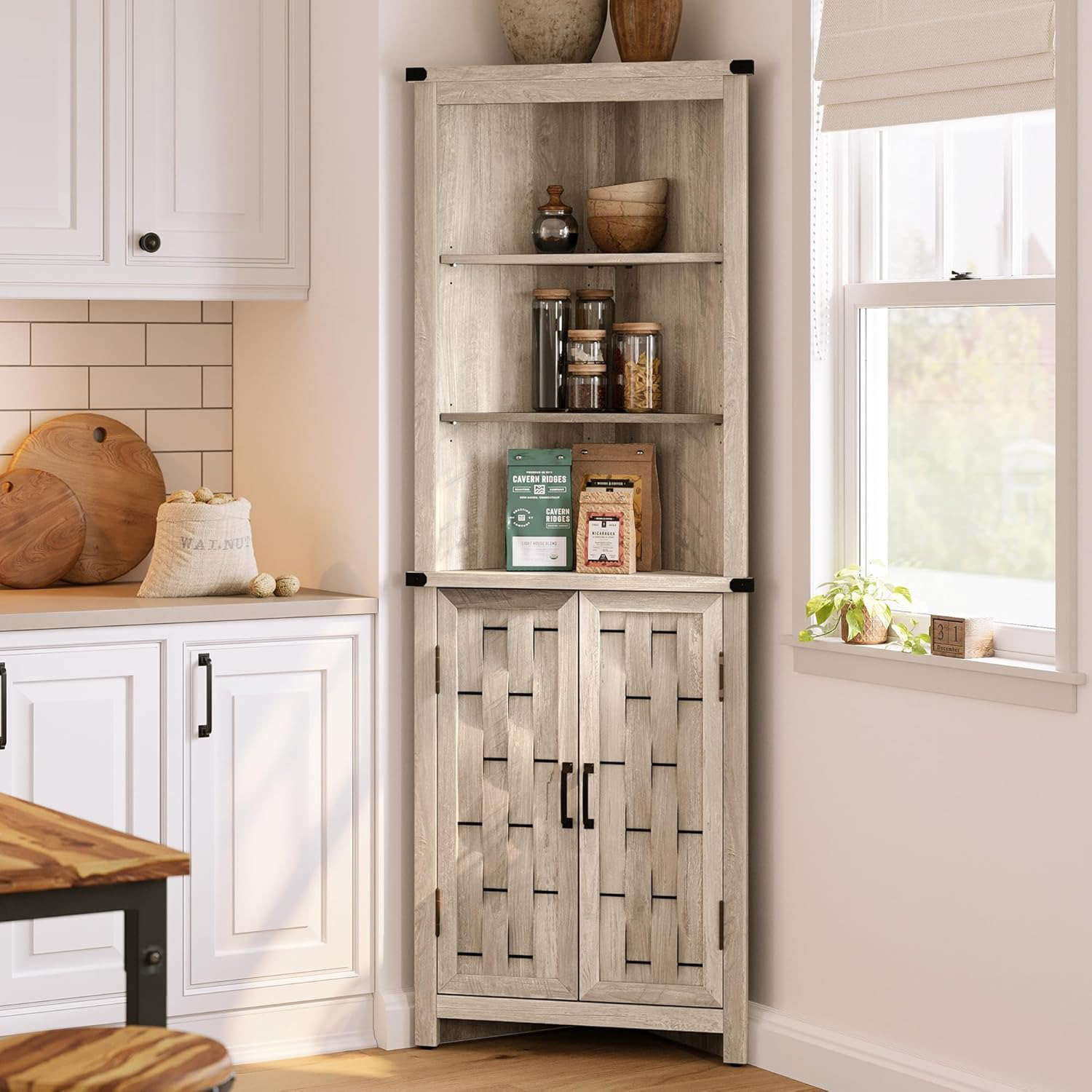 Rosalind Wheeler HOME Tall Bathroom Storage Cabinet, Farmhouse Narrow Corner Cabinet with Door ...