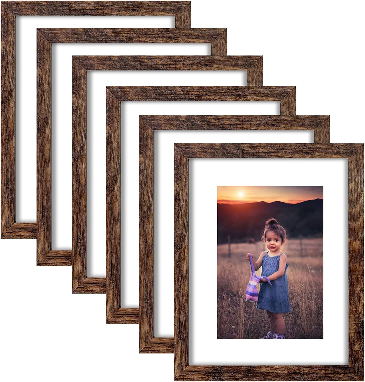 One Allium Way 11X14 Picture Frame Rustic Brown Wood Set Of 6,Display ...