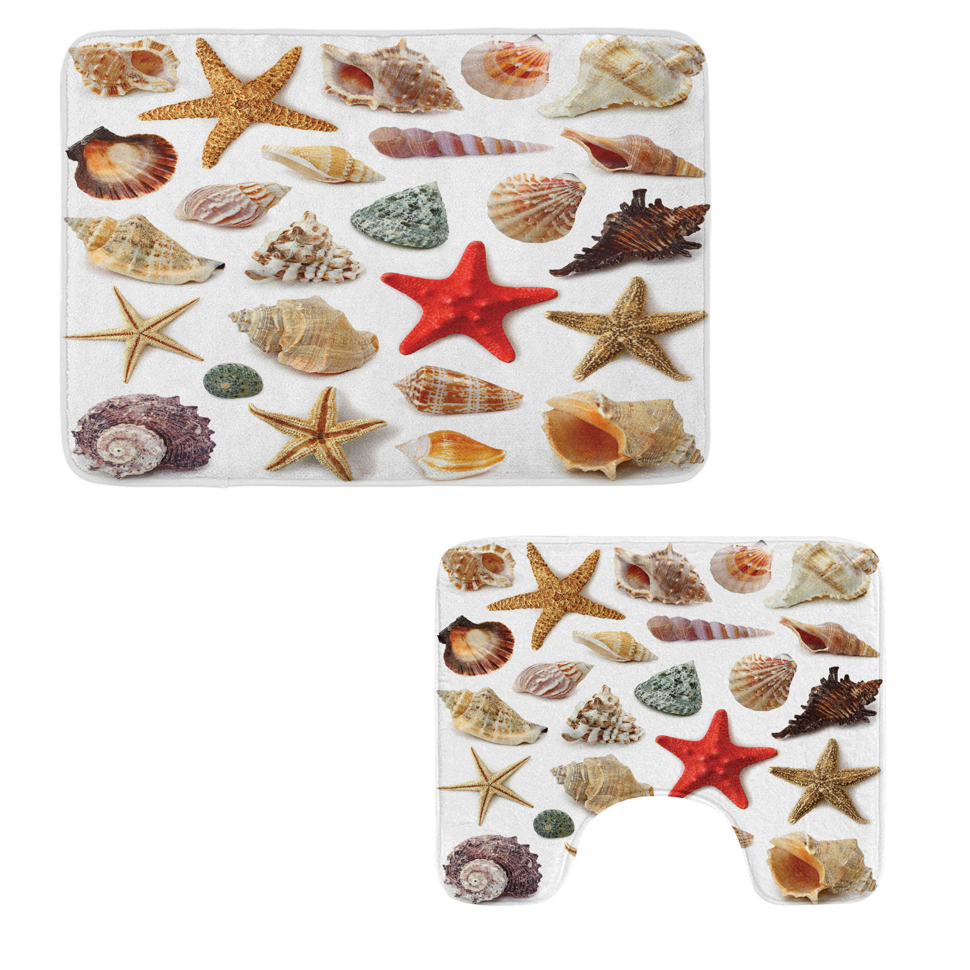 Highland Dunes Seashells Bathroom Rug Set 2 Pieces Rectangle & Contour ...