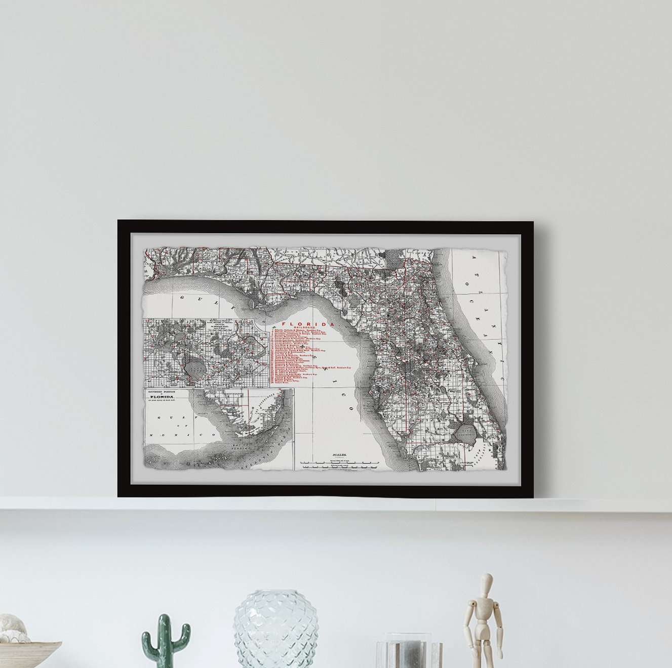 Trinx Antique Map of Florida - Picture Frame Graphic Art Print on Paper ...