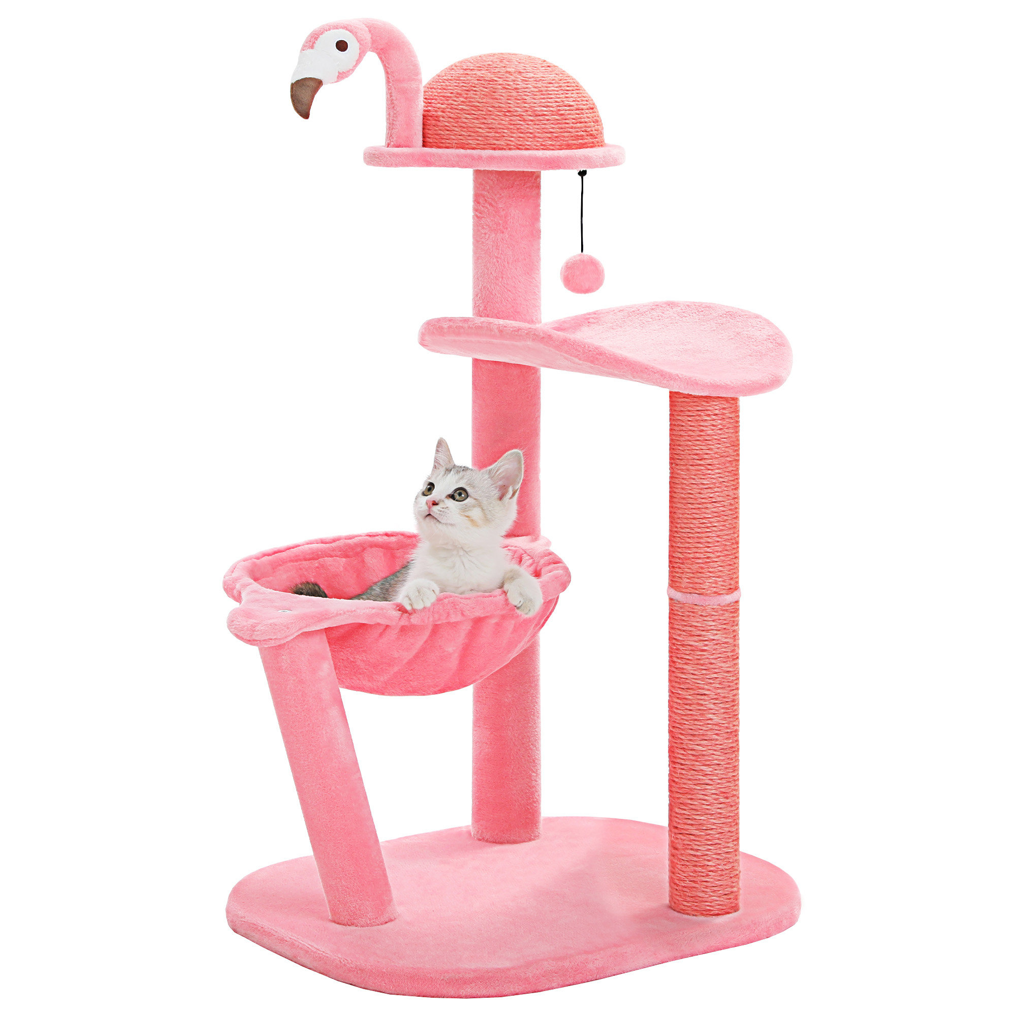 Ebern Designs 34 Inches Flamingo Cat Tree With Hammock For Indoor Small ...