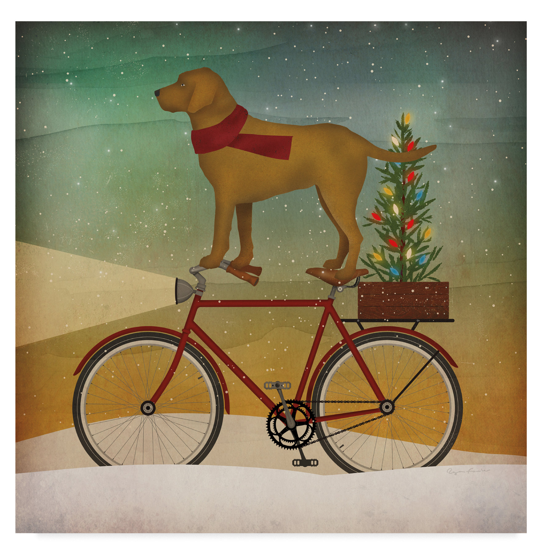 Winston Porter Yellow Lab on Bike Christmas by Ryan Fowler - Graphic Art Print on Canvas ...