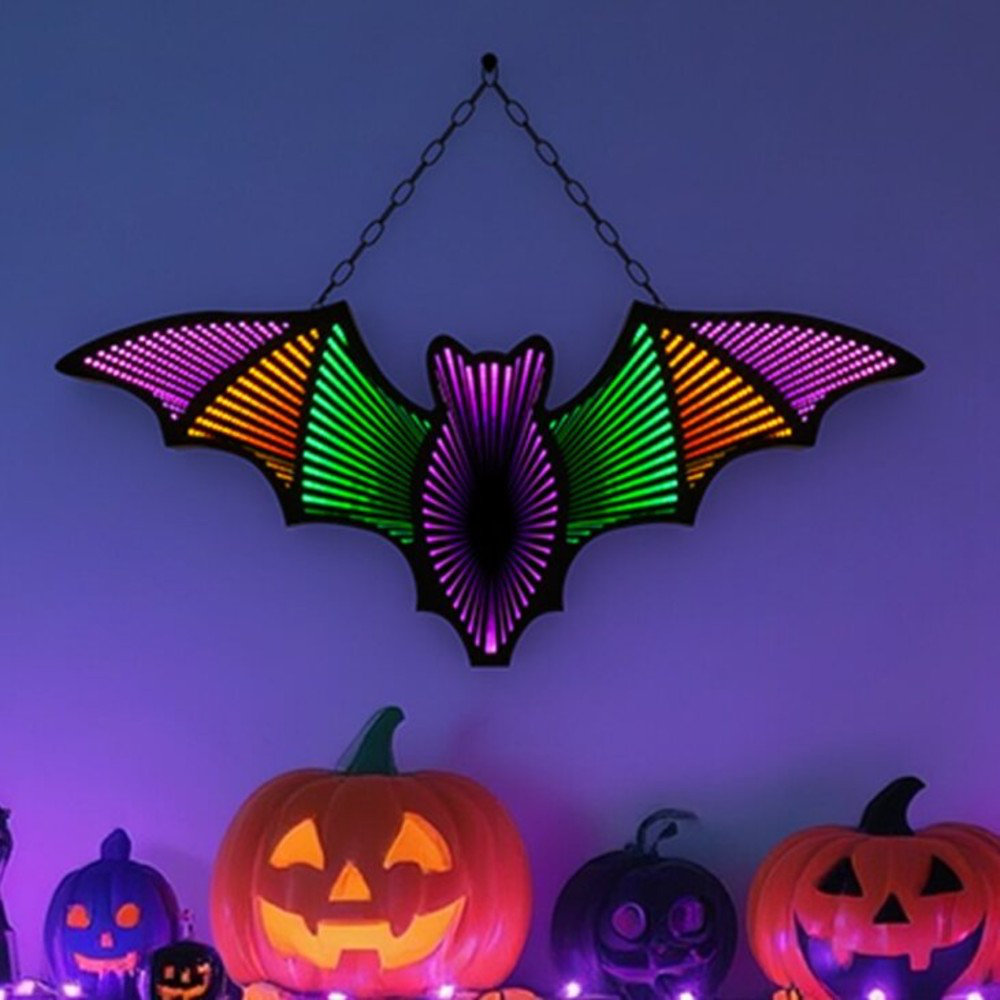 BeatiNeon Halloween Bat Infinity Mirror Light, 3D LED Hanging Wall ...