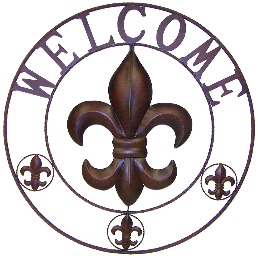 Fleur De Lis Living Metal Brown Fleur De Lis Circle Welcome Sign Wall ...