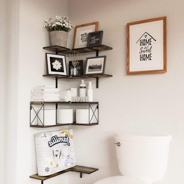 17 Stories Rheannan 5 Piece Corner Floating Shelves Wall Mounted | Wayfair