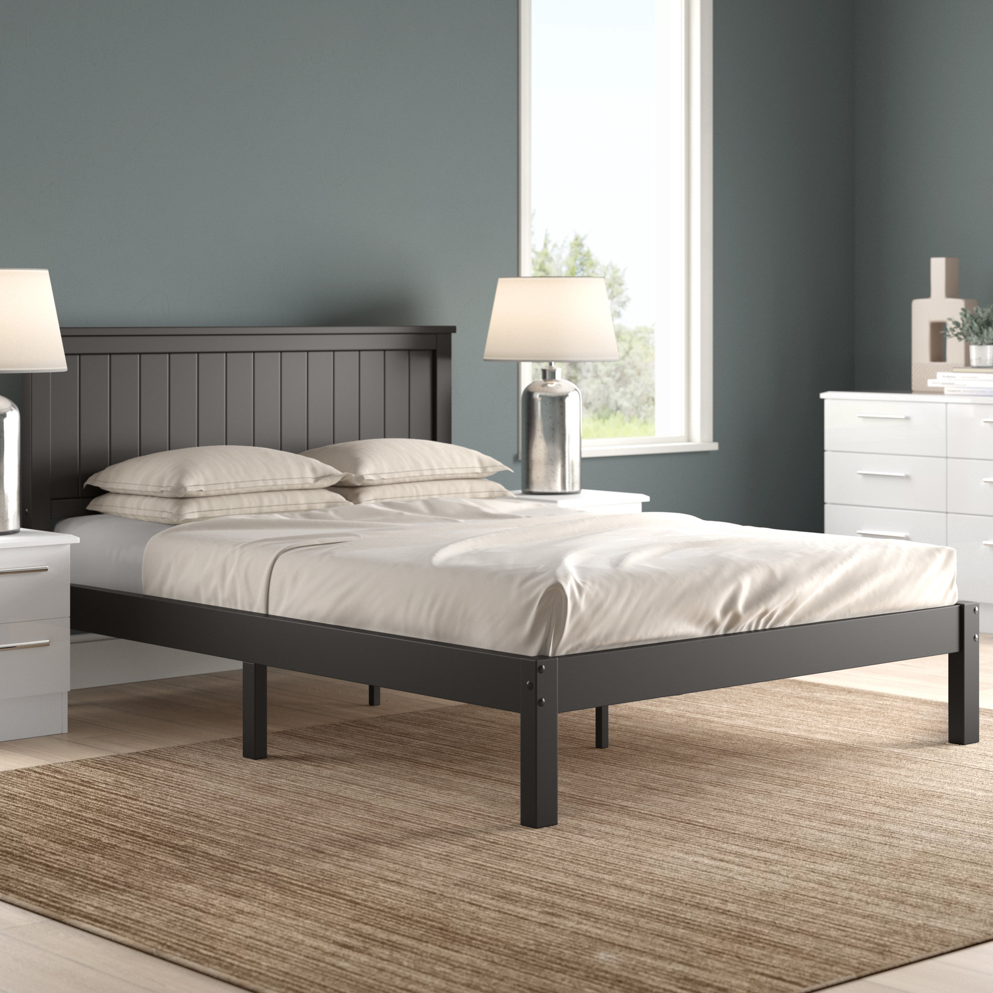 Three Posts Carrolltown Solid Wood Bed Frame with Paneled Headboard ...